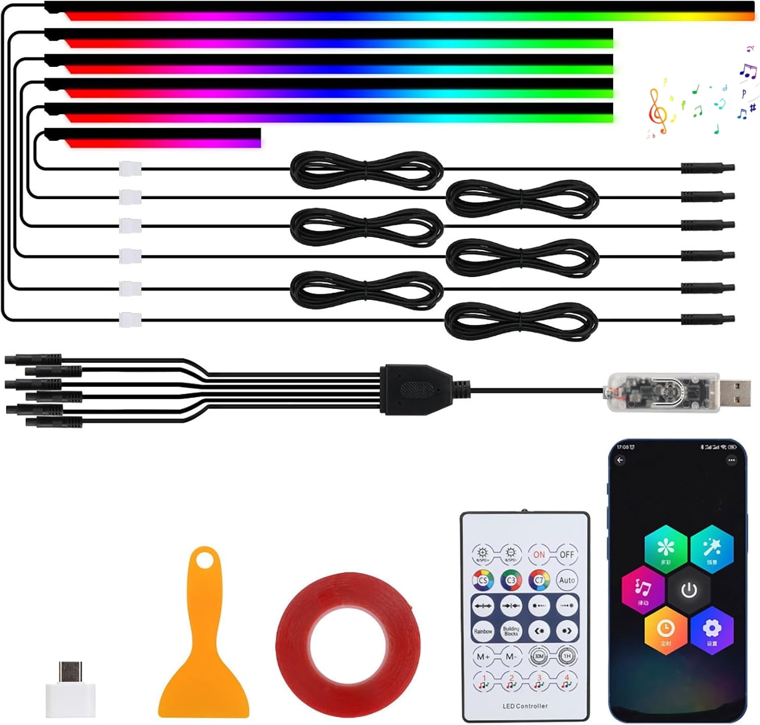 Neoflow Dynamic RGB Interior Light Kit, Car Ambient Lighting Kits, 6 ...