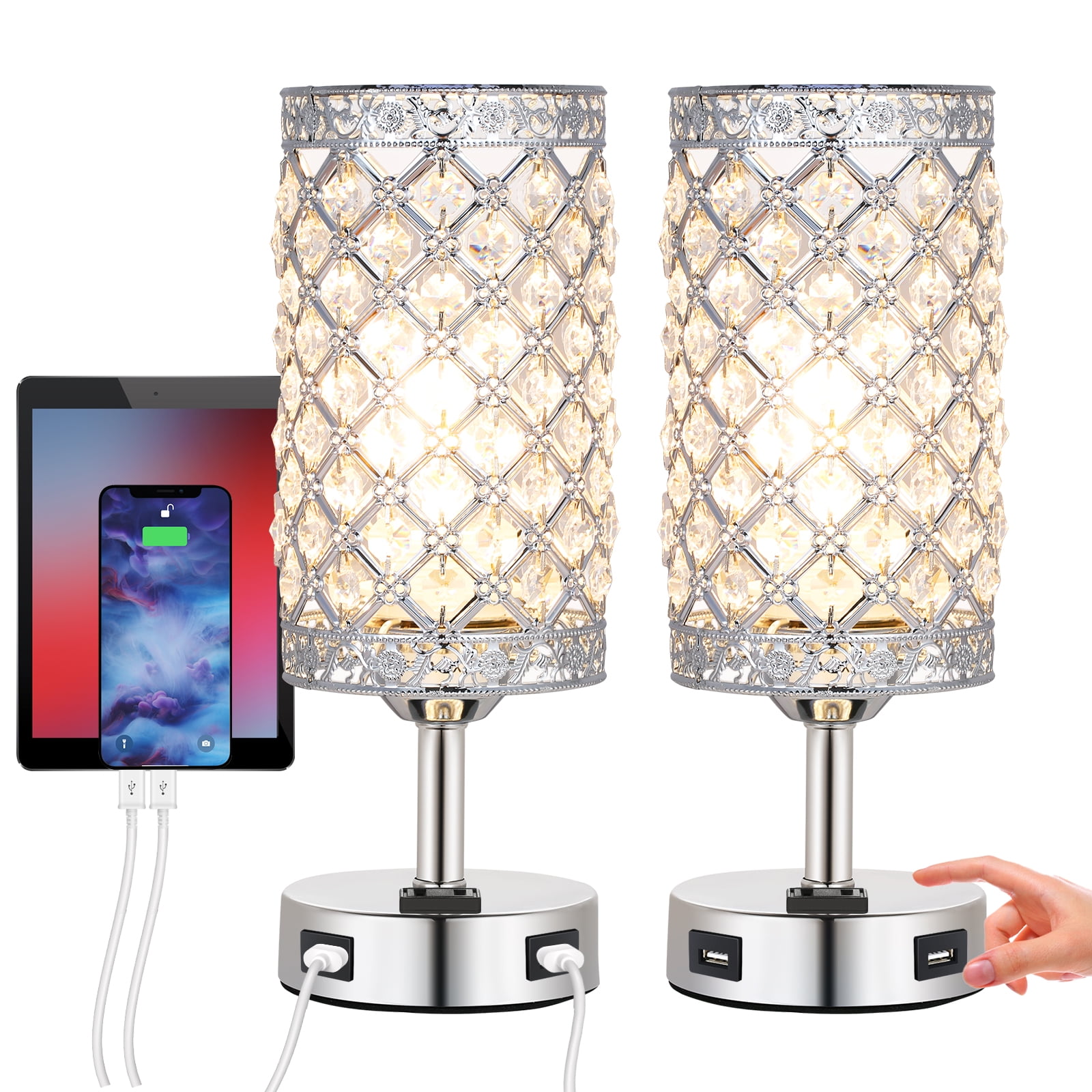 Neoglint Crystal Table Light with Socket and Dual USB Ports - Walmart.com
