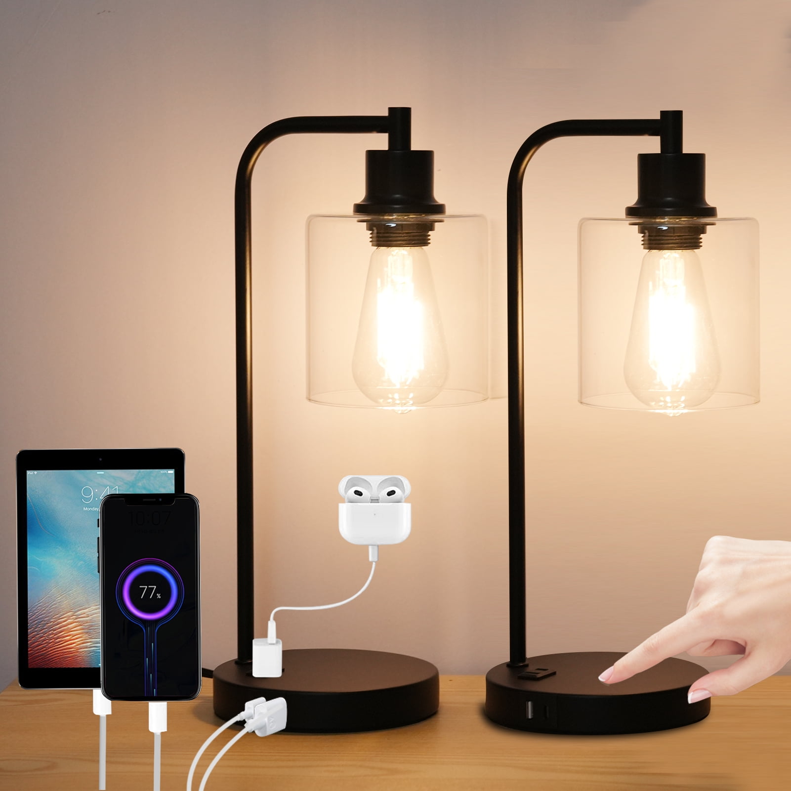 Neoglint Industrial Touch Table Lamps for Bedrooms Set of 2, 3-Way ...