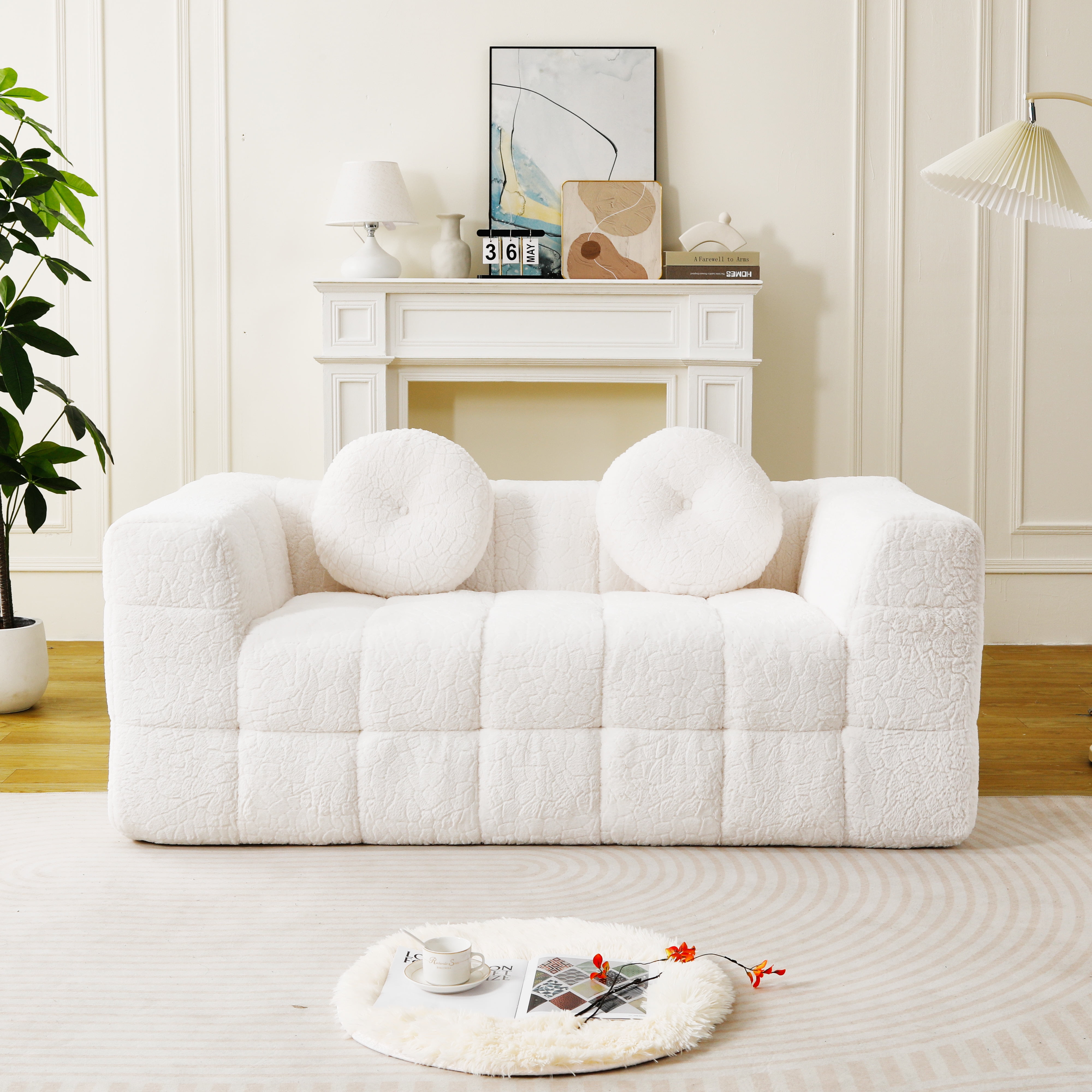 Neoko 2 Seater Boneless Couch with 2 Soft Pillows, Skin-Friendly Lychee ...
