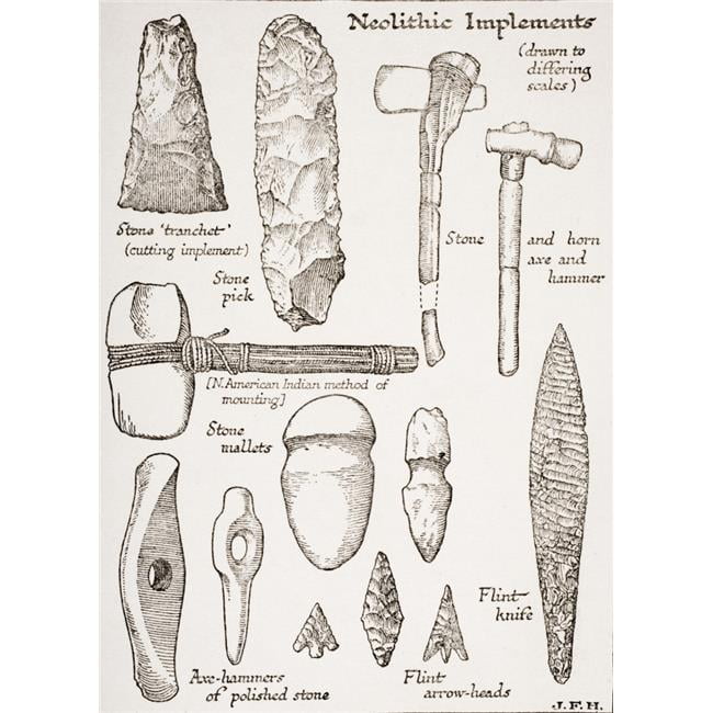 Neolithic Implements From The Book The Outline Of History By H.G.Wells ...