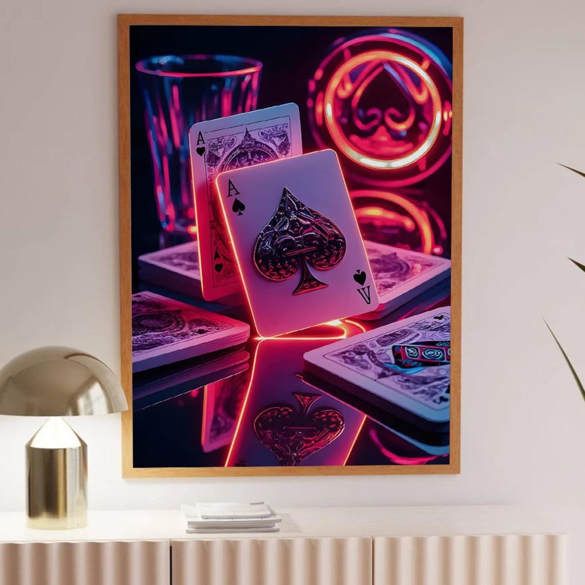 Neon Ace Of Spades Art Poster Modern Casino Game Room Decor UNFRAMED ...