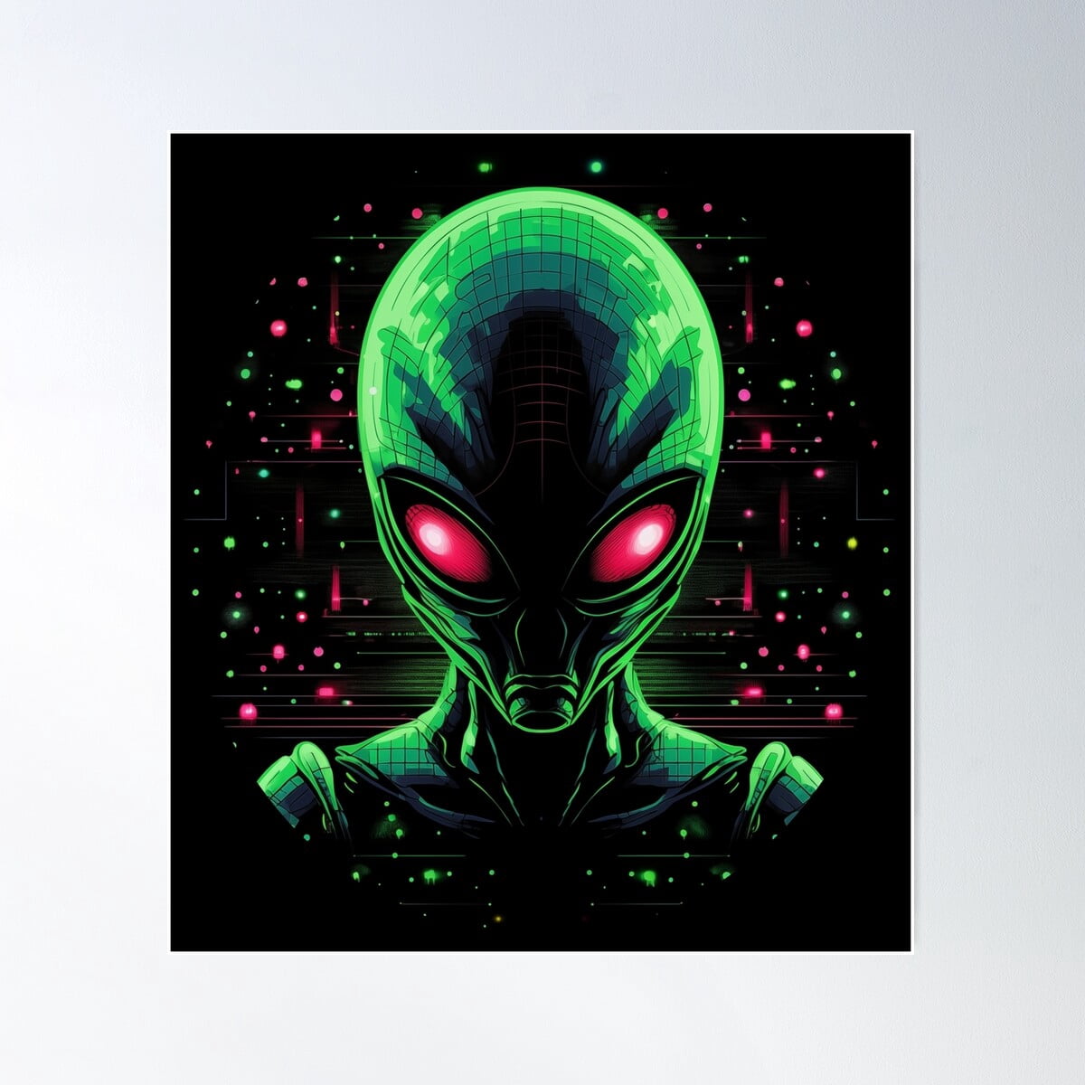 Neon Alien Portrait Poster Wall Art, Modern Wall Decor For Living Room ...