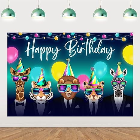Neon Animal Print Party Decorations Night Animal Happy Birthday ...