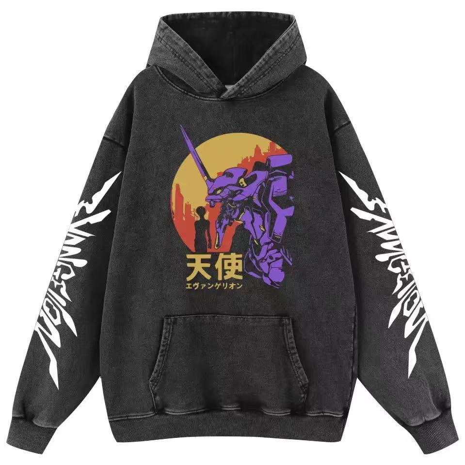 Neon Anime Genesis Evangelion Washed vintage effect Hoodie EVA-01 ...