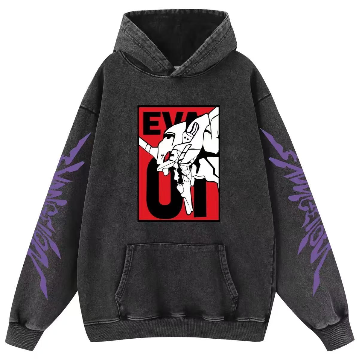 Neon Anime Genesis Evangelion Washed vintage effect Hoodie EVA-01 ...