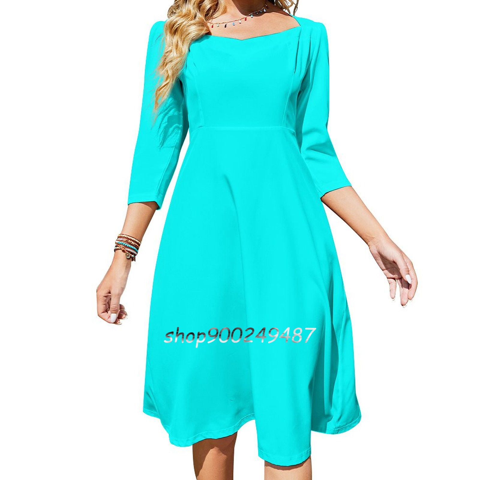 Neon Aqua Blue Bright Electric Fluorescent Color Flare Dress Square ...