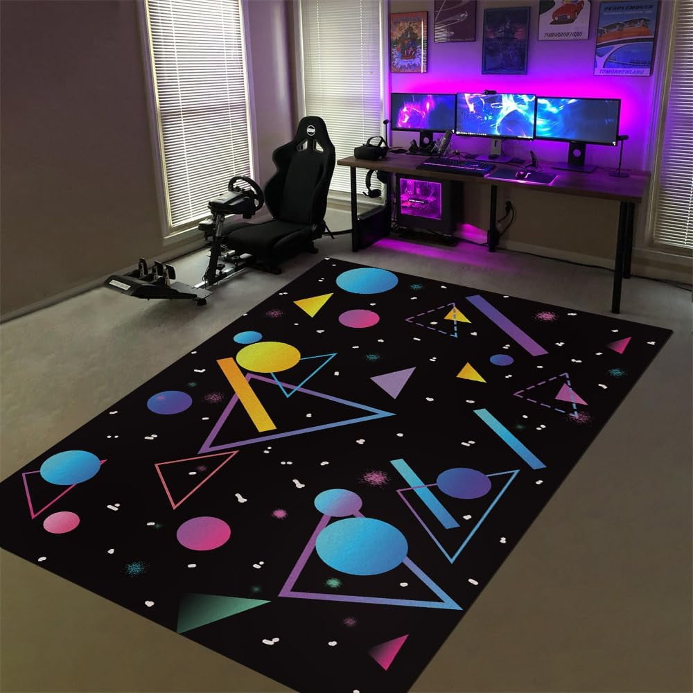 Neon Arcade Carpet 5x6ft Retro 80S Arcade Rug Non Slip Carpet ...