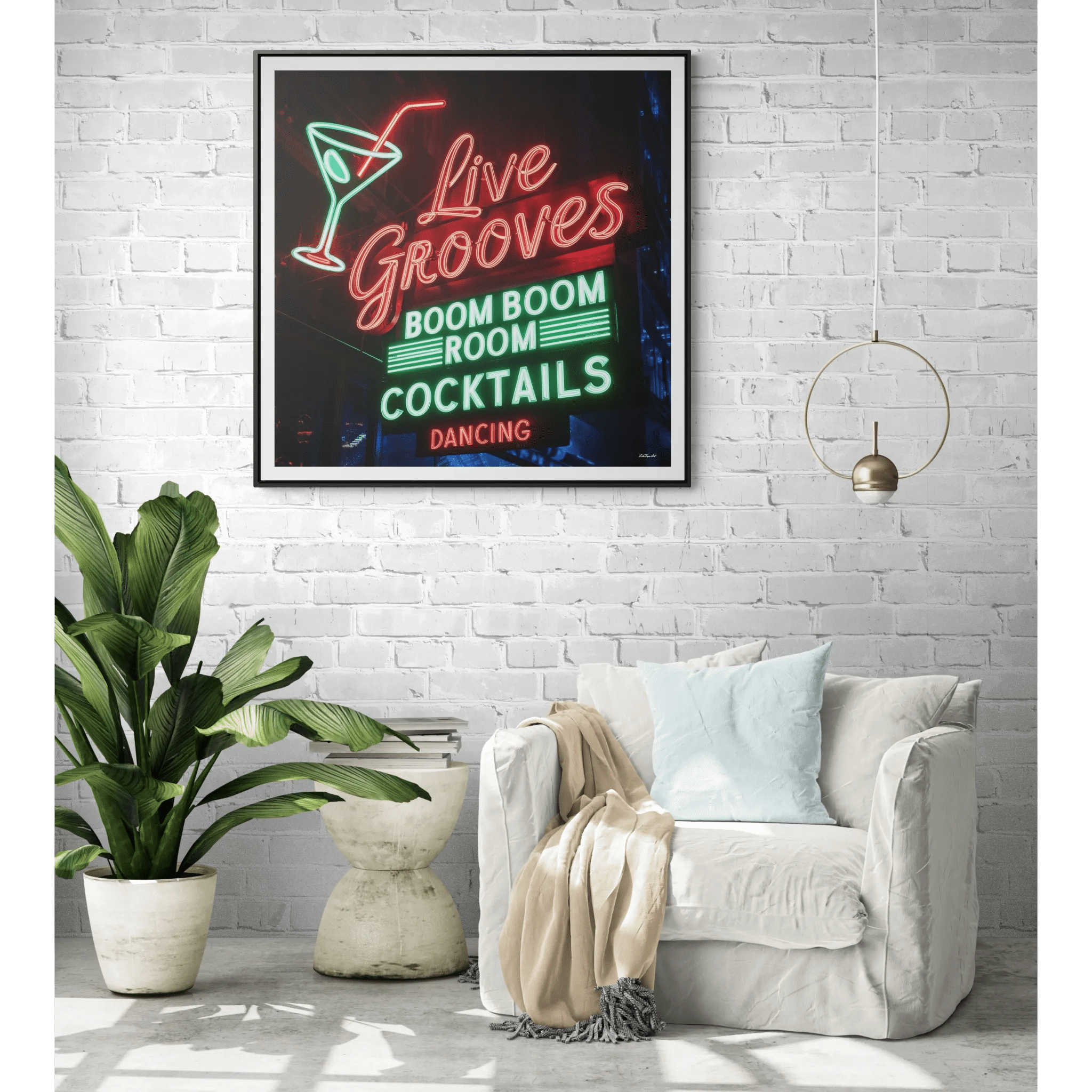 Neon Bar Sign Canvas, Retro Wall Art, Square Frame Photo Print, Home ...