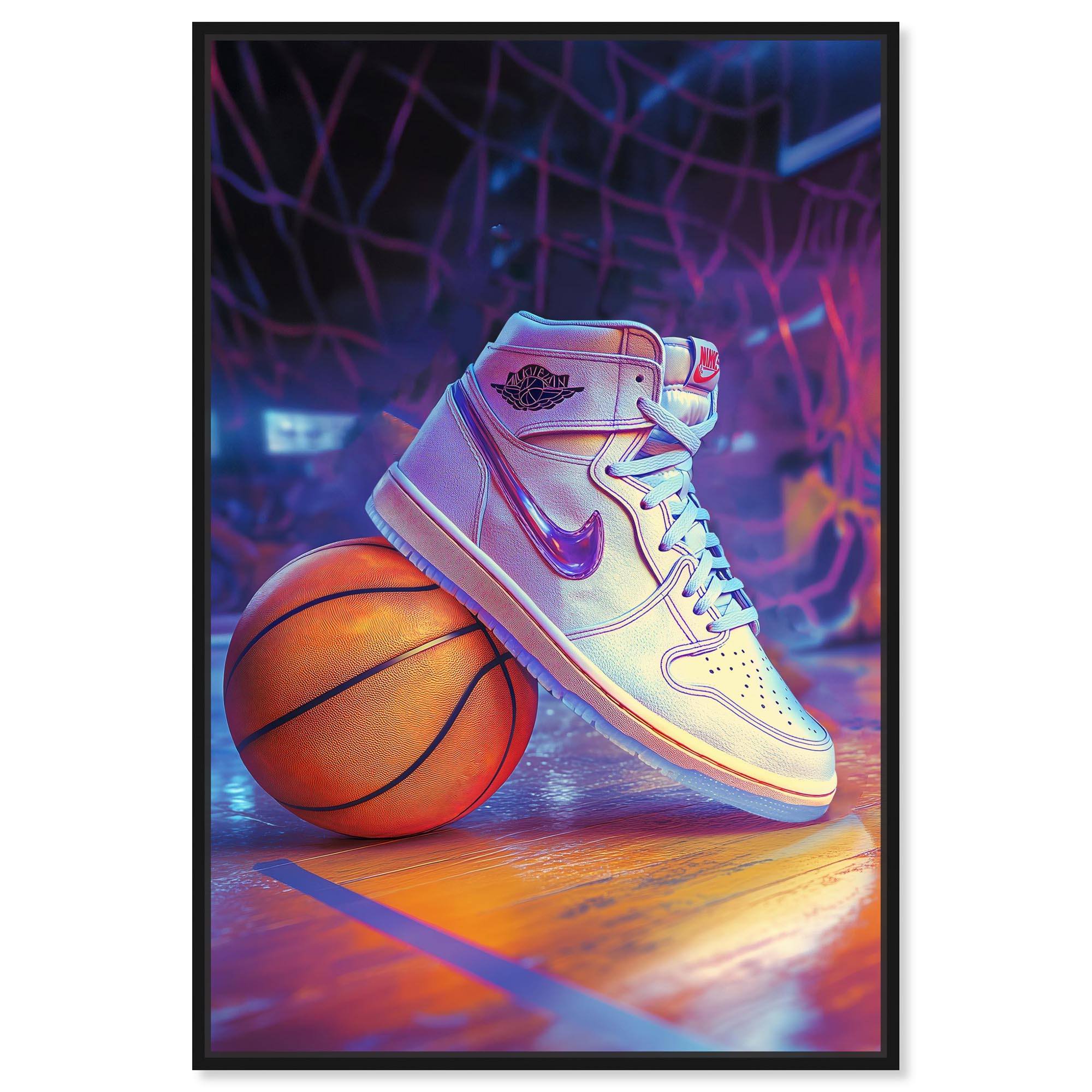 Neon Basketball Court Canvas Urban Posters by Art Remedy, Black Frame ...