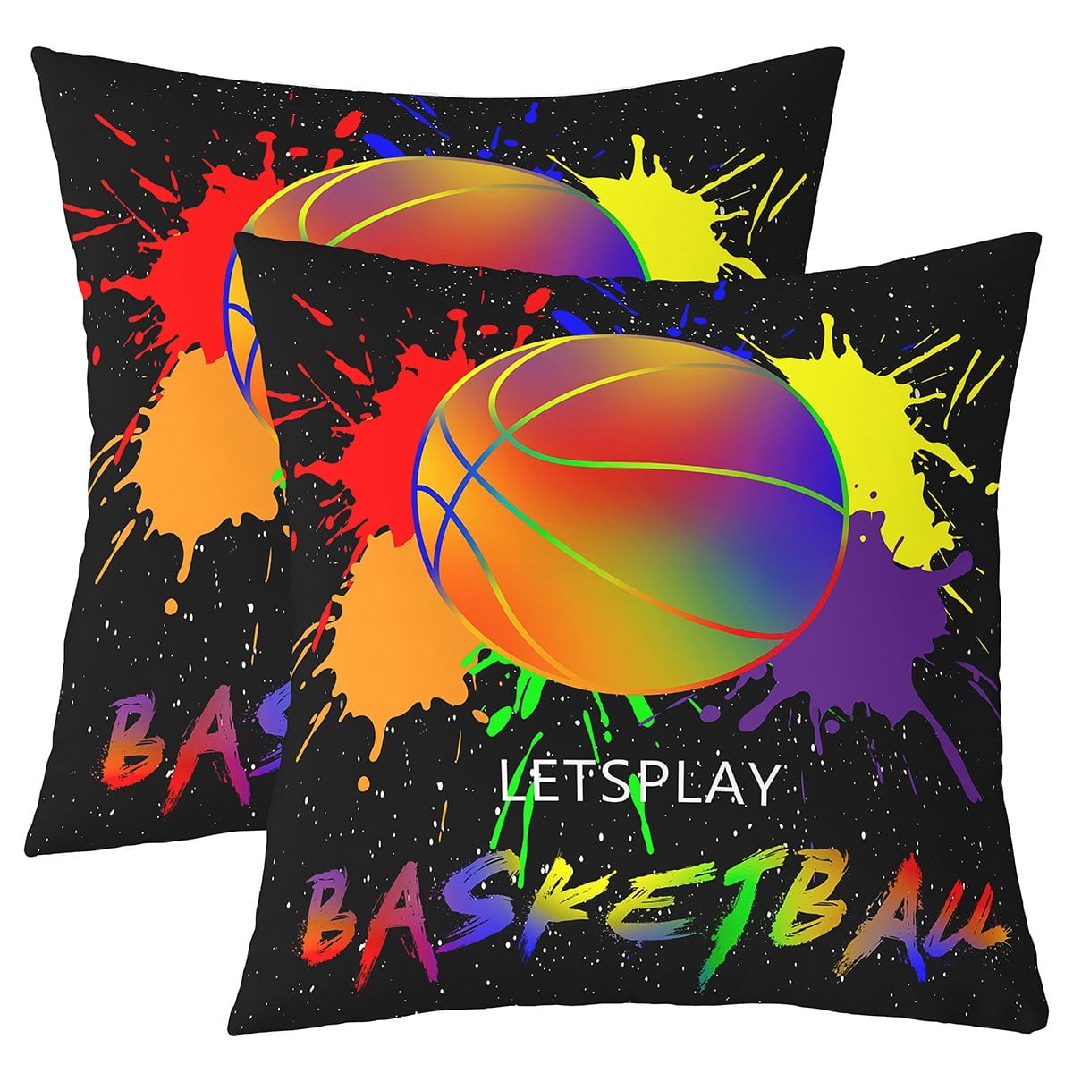 Neon Basketball Throw Pillow Covers Set of 2 22x22 Inch, Teens Sports ...