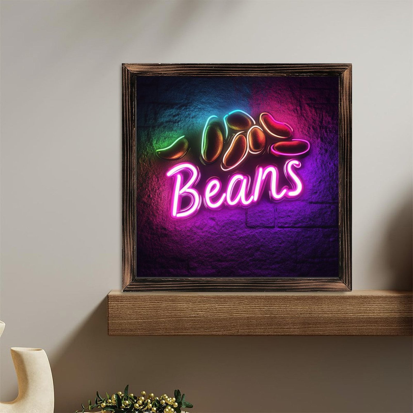 Neon Beans Signage Wooden Sign Wall Plaque - Vintage Art Decoration ...