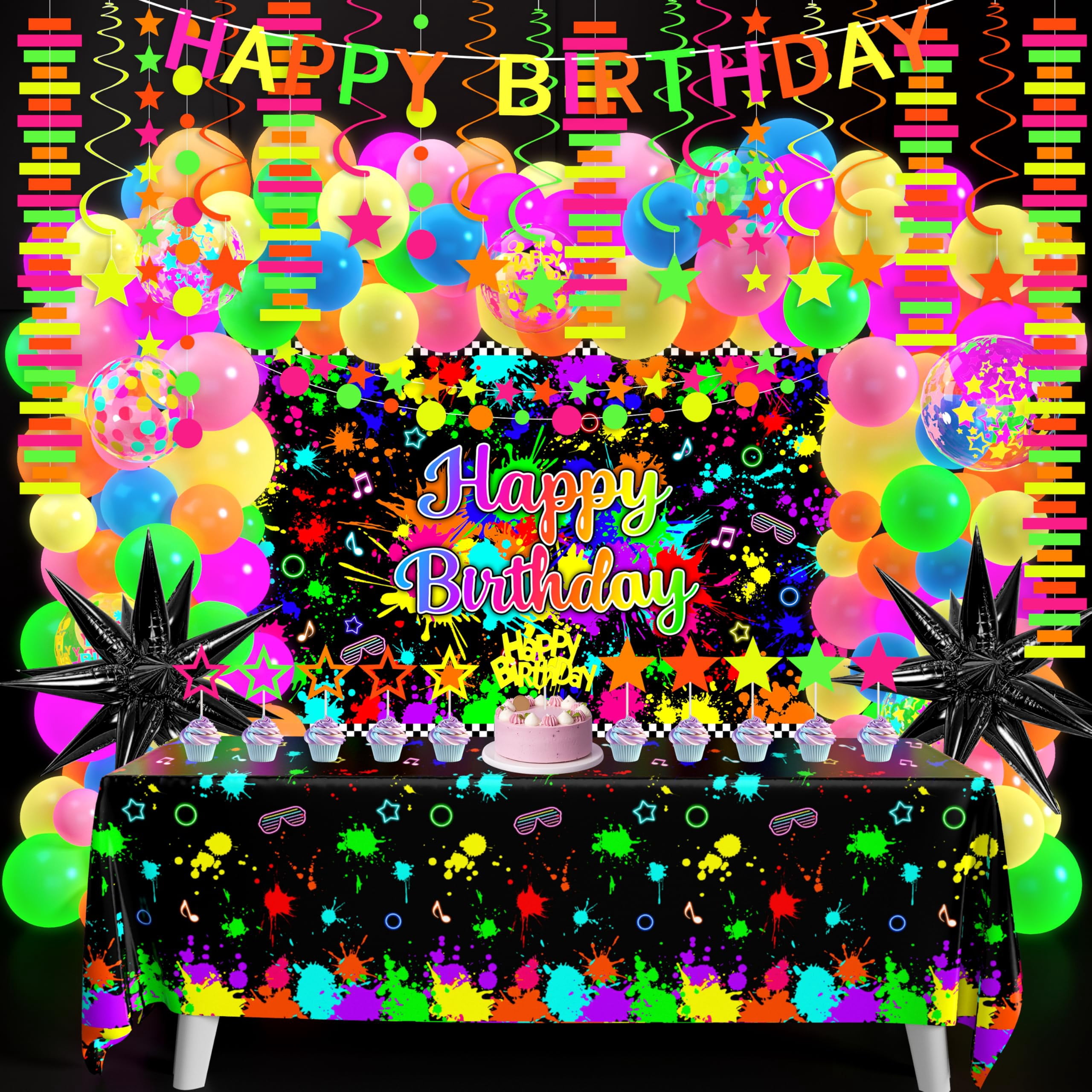 Neon Birthday Decoration Glow in BSL1 The Dark Supplies Happy Birthday ...