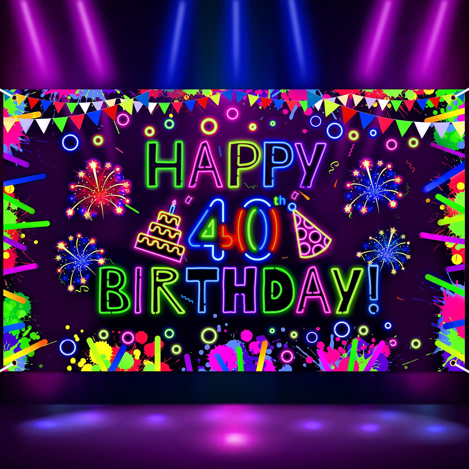 Neon Birthday PartyTRDN Decorations - Happy 40th Banner Glow in The ...
