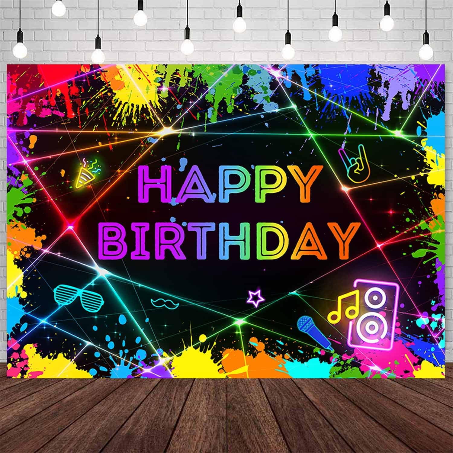 Neon Birthday Pretty Backdrop Glow in The Dark Party Decorations Neon ...