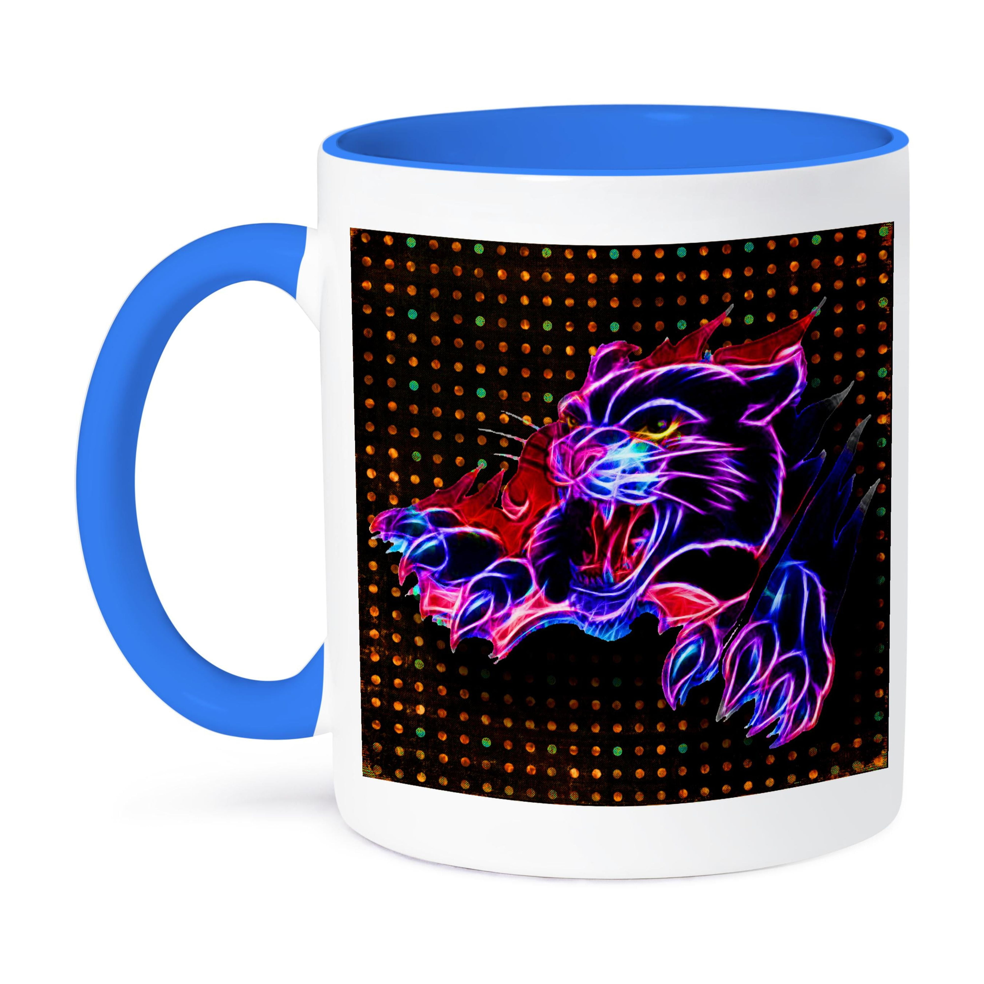 3dRose, Neon Black Panther and neon background, 15oz Two-Tone Blue Mug ...