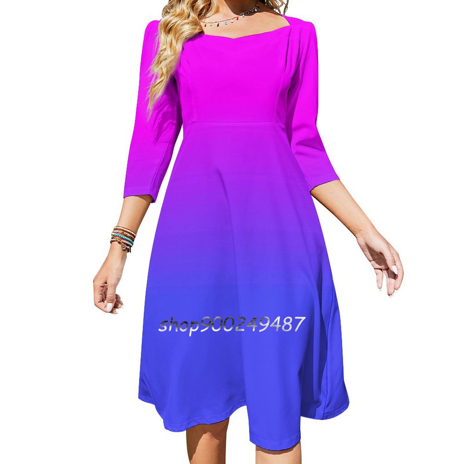 Neon Blue And Hot Pink Ombré Shade Color Fade Sweetheart Knot Flared ...