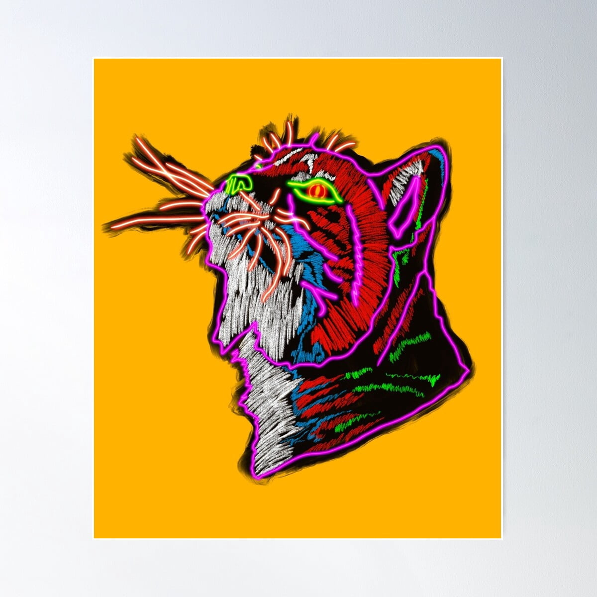 Neon Bobcat Poster Wall Art, Modern Wall Decor For Living Room Bedroom ...