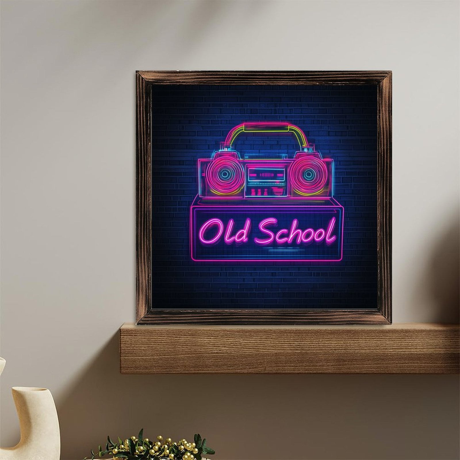 Neon Boombox Cool Wooden Sign Wall Plaque - Vintage Art Decoration ...