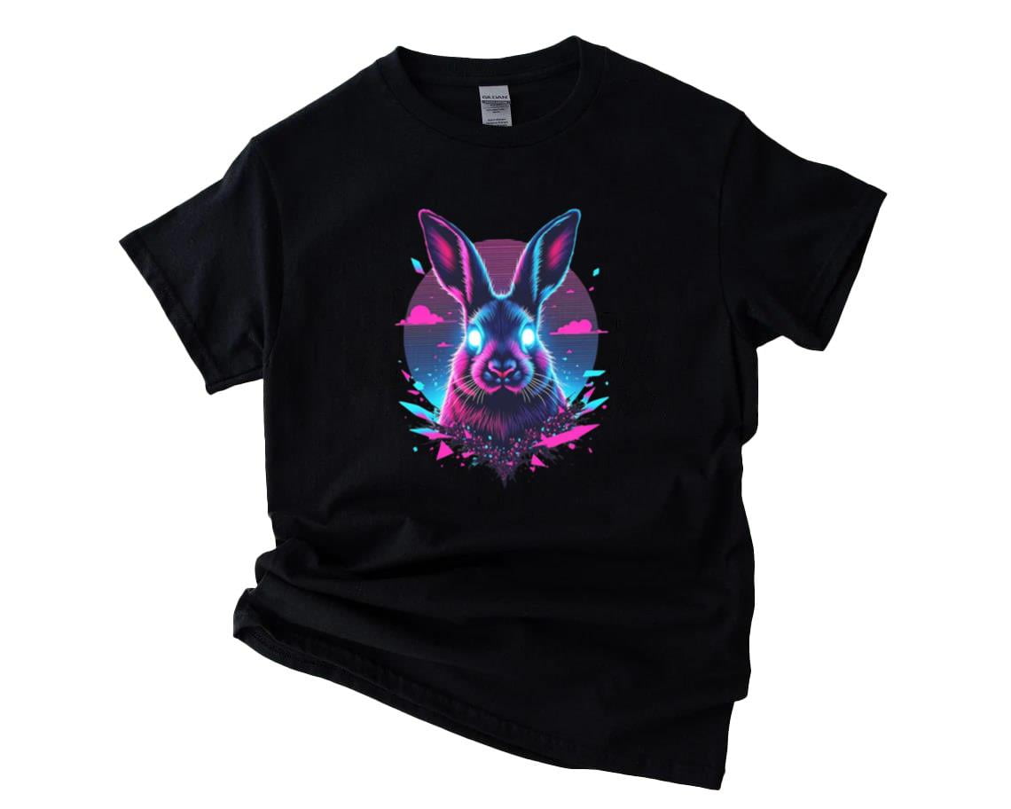 Neon Bunny Cyberpunk Rabbit Graphic Tee Vaporwave Aesthetic Weirdcore ...