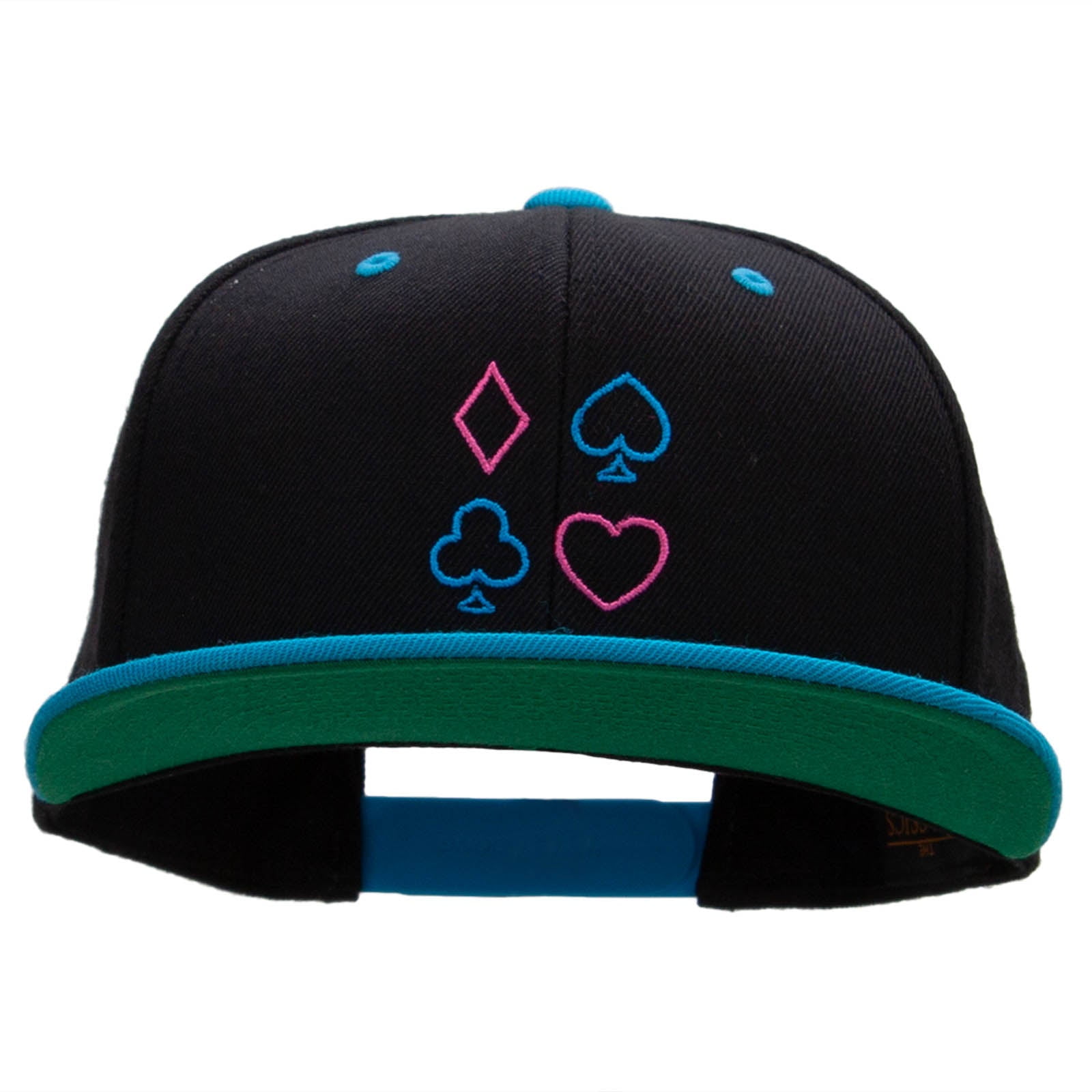 Neon Card Suits Embroidered Wool Blend Classic Snapback - Black Teal ...
