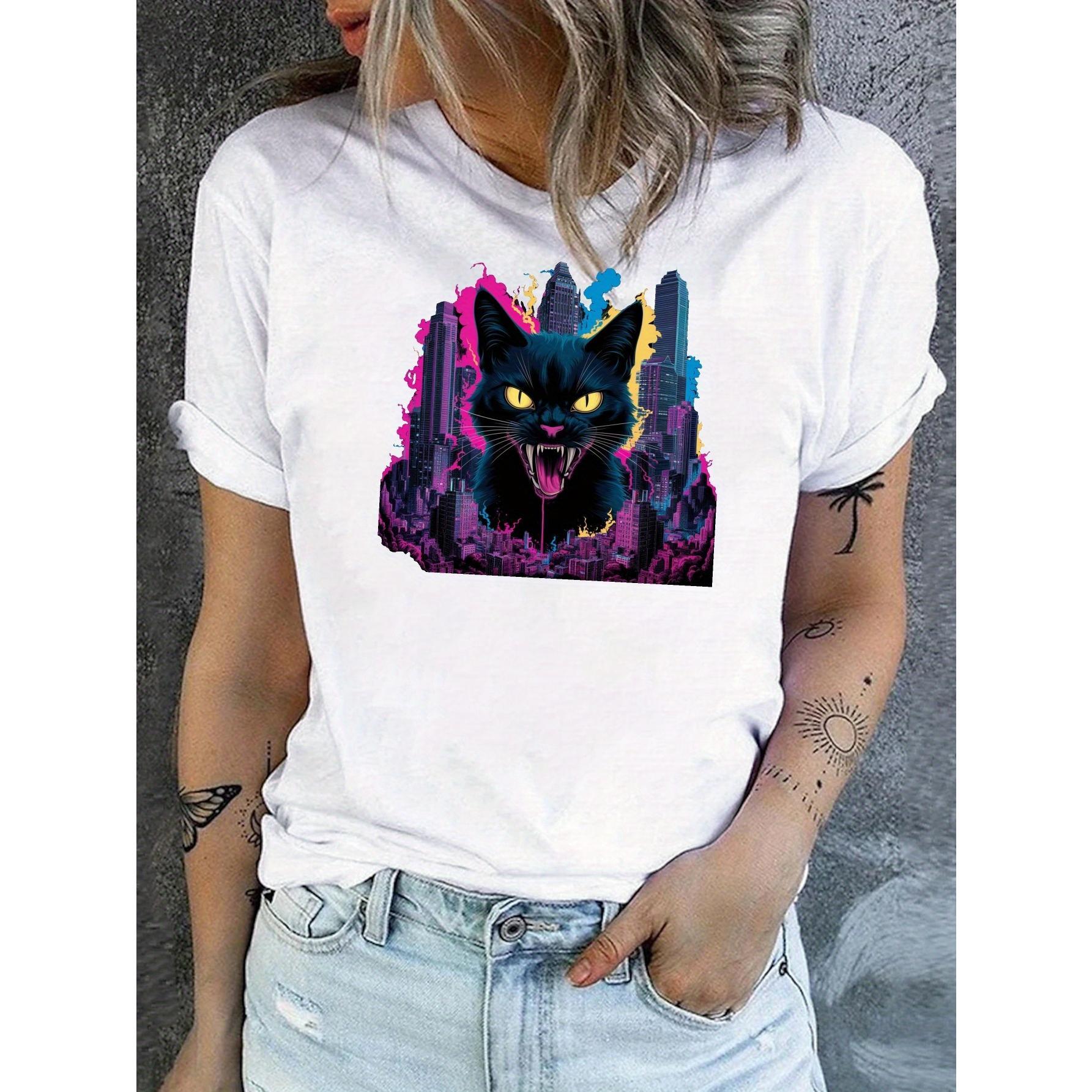 Neon Cat City Vibe Print Angry Black Cat in Cyberpunk Metropolis – A ...