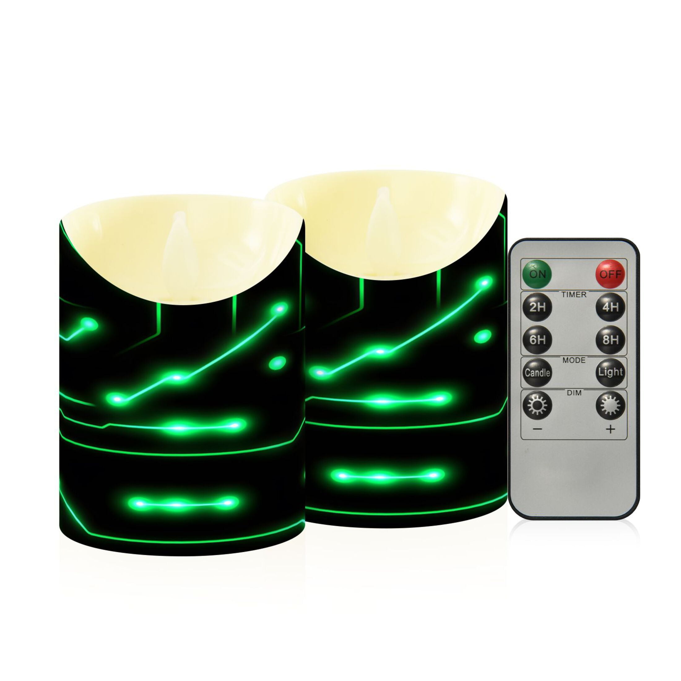Neon Circuit Design Flameless Candles 2 PCS with Remote Realistic ...