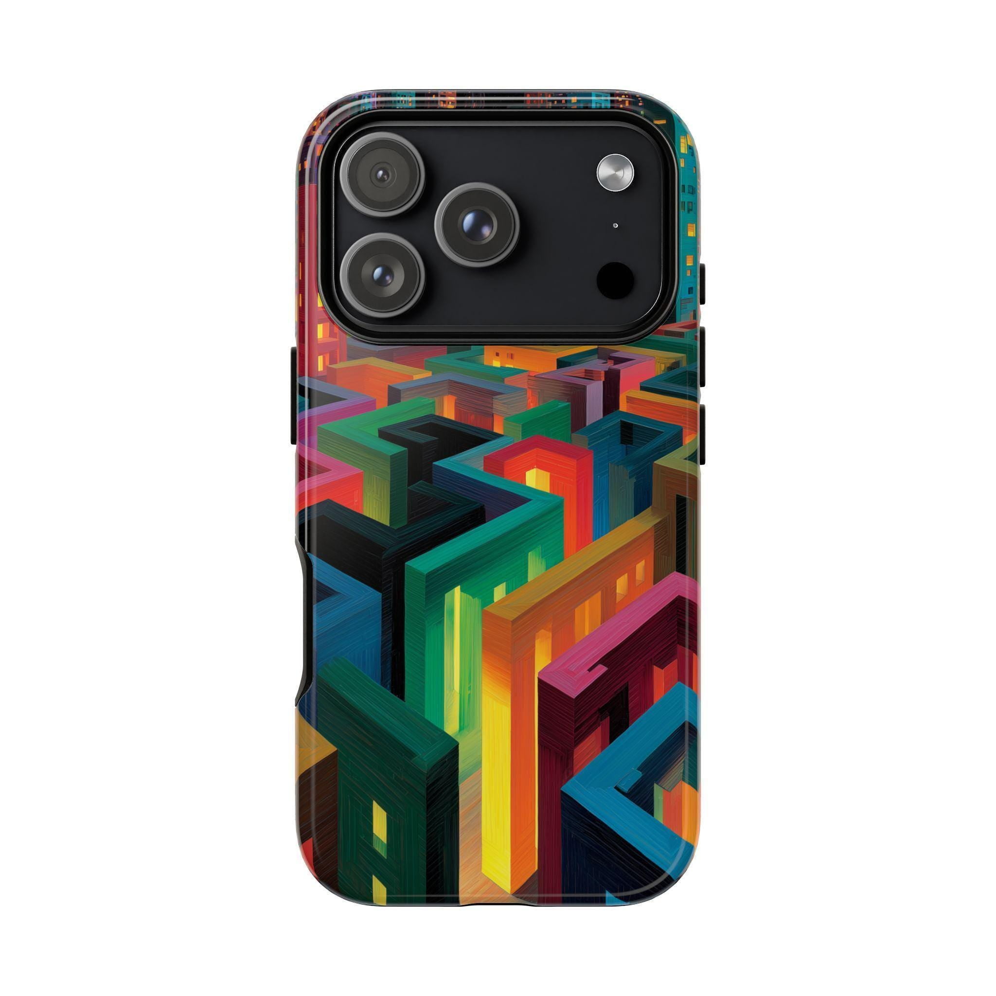 Neon City Labyrinth Depth Illusion Futuristic Grid Phone Case with ...