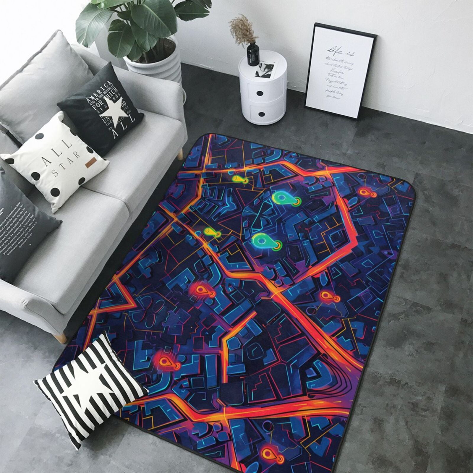 Neon City Map Area Rugs for Living Room Bedroom, 5x7 Soft Throw ...
