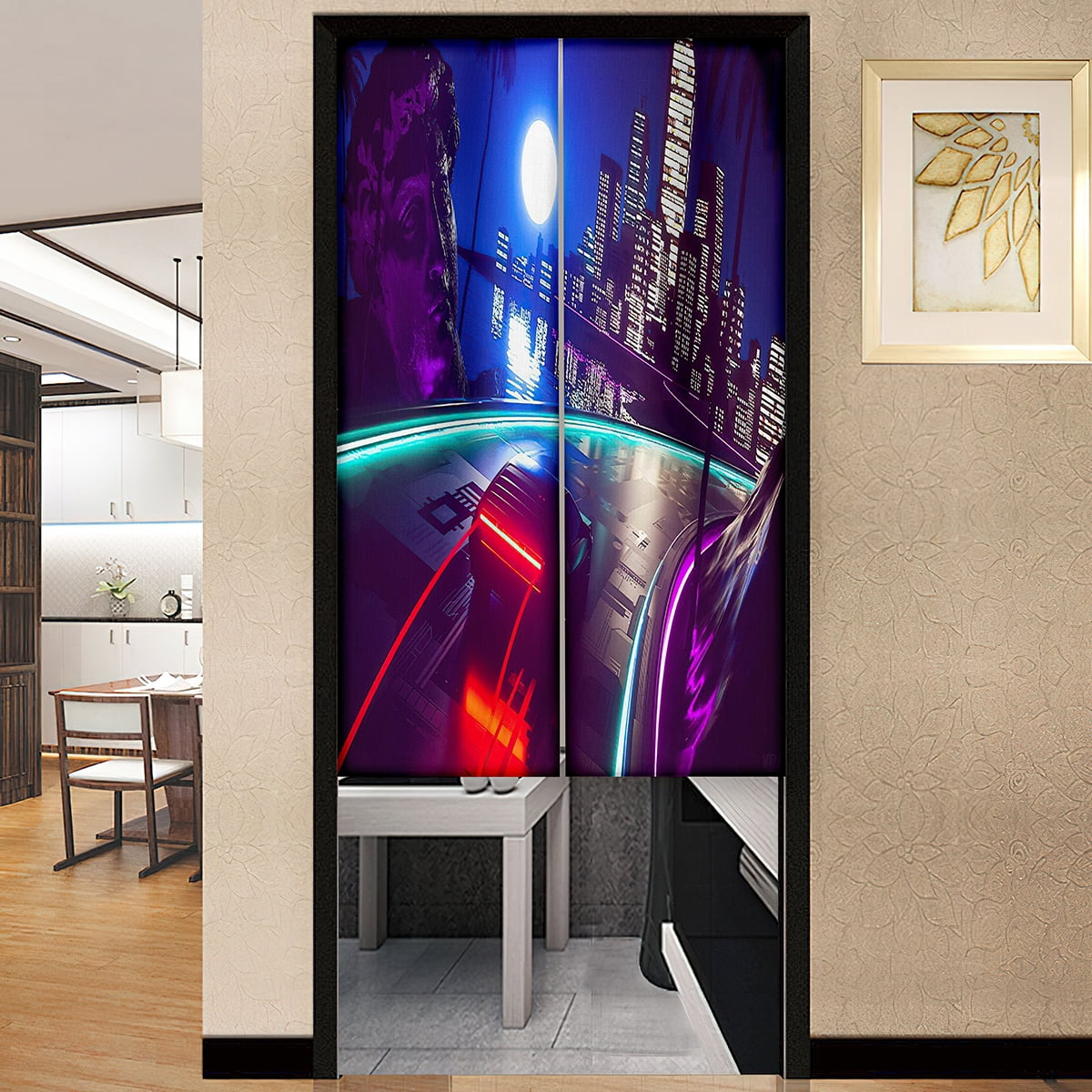 Neon City Night View Door Curtain Dust Proof No Punching Kitchen Cover ...