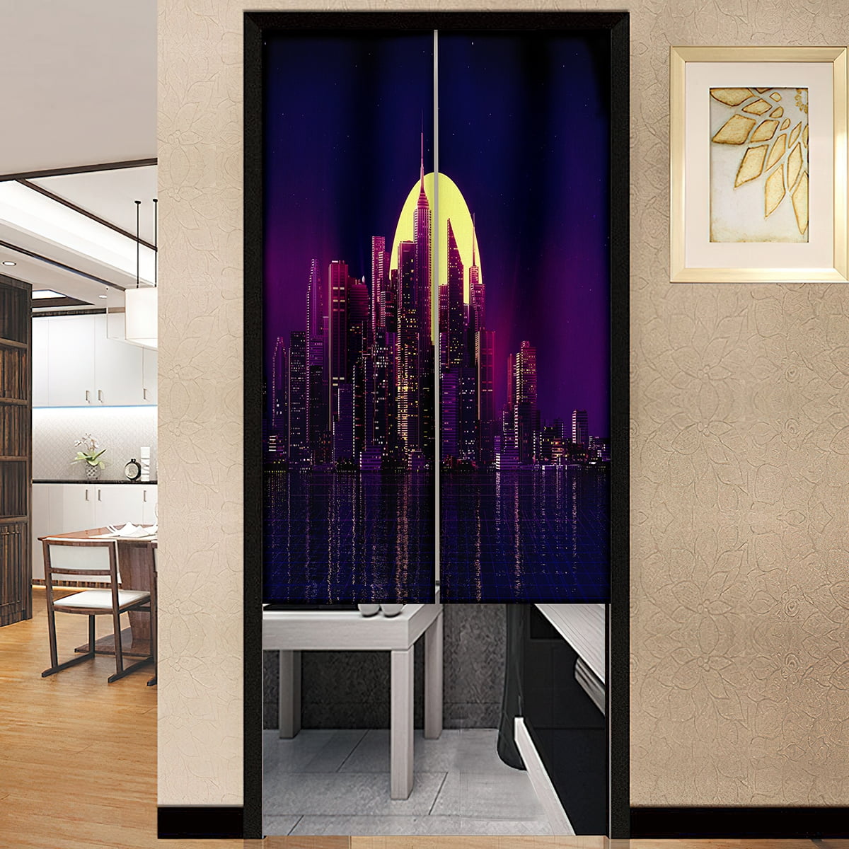 Neon City Night View Door Curtain Dust Proof No Punching Kitchen Cover ...
