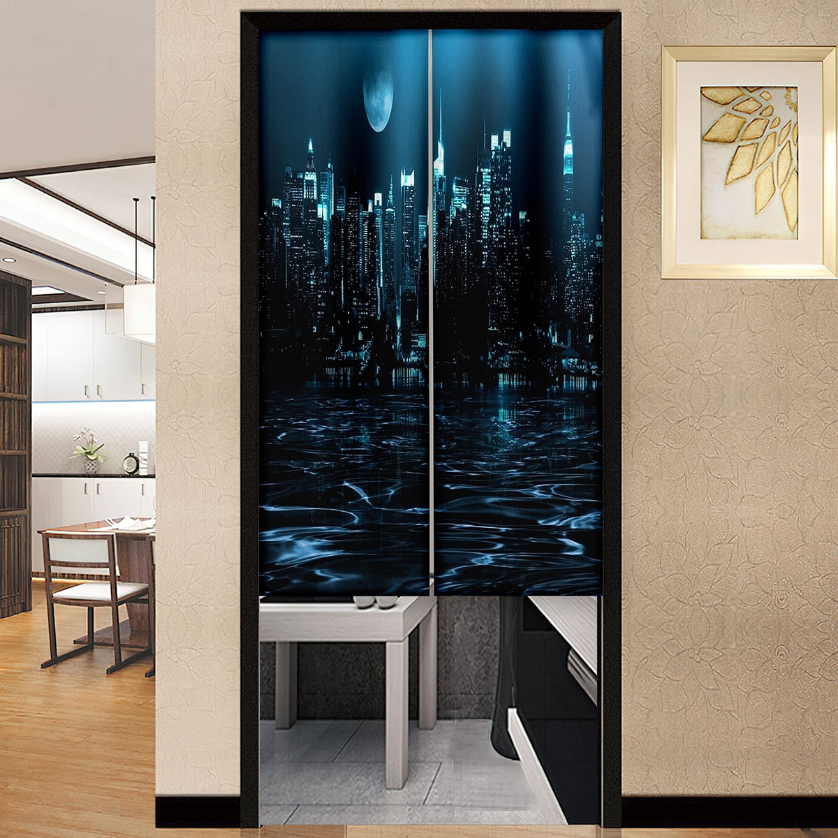 Neon City Night View Door Curtain Dust Proof No Punching Kitchen Cover ...