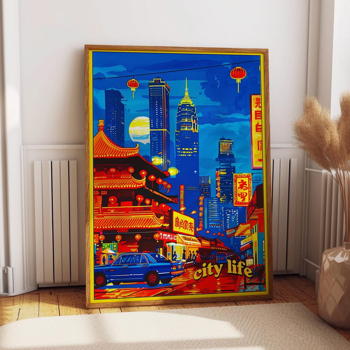Neon City Nightscape Print – Futuristic Chinatown Street Scene With ...