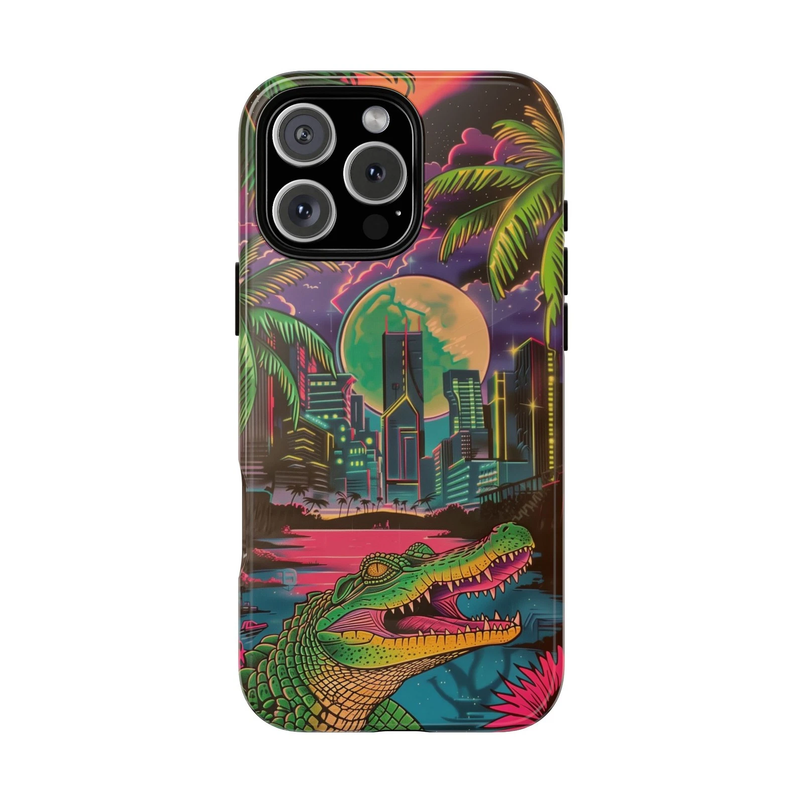 Neon City Vice Crocodile Phone Case for iPhone 17 to 11 Pro Max ...