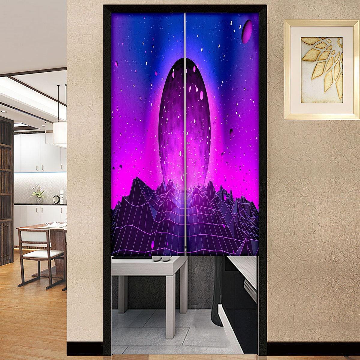 Neon Cityscape Door Curtain Japanese Style Hotel Room Kitchen Partition ...