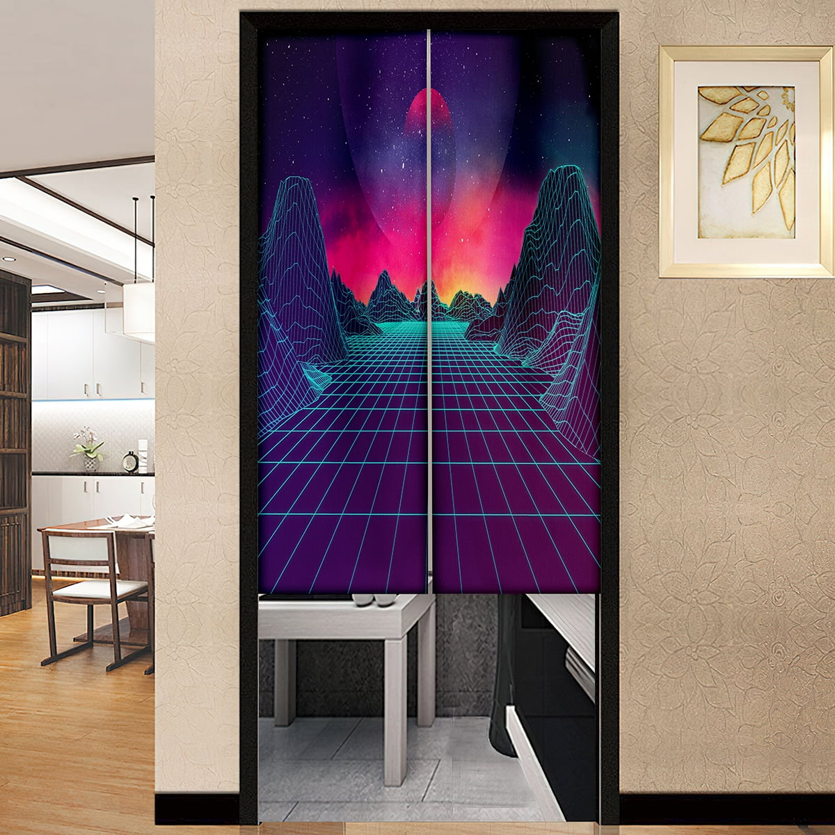 Neon Cityscape Door Curtain Japanese Style Hotel Room Kitchen Partition ...