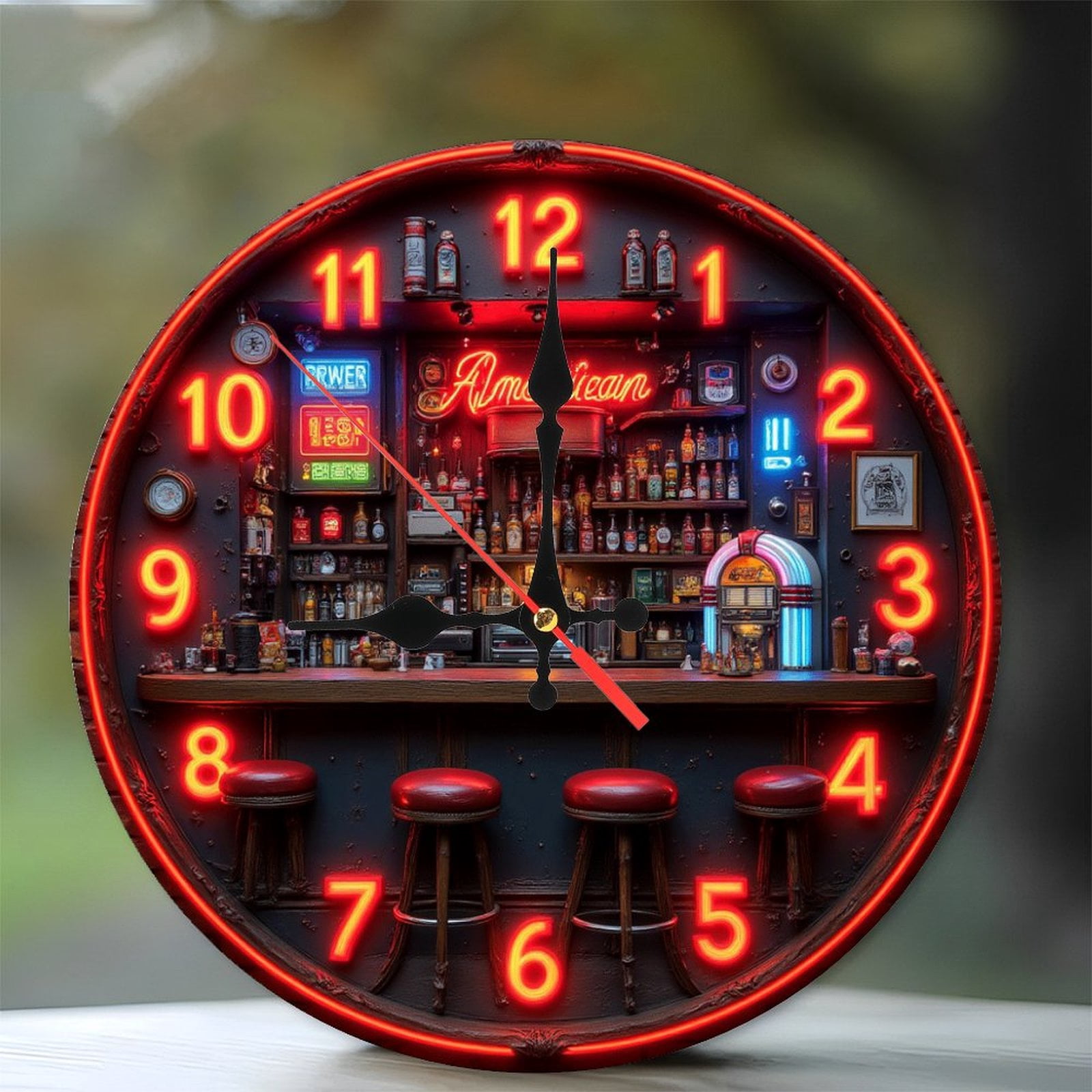 Neon Clock American Bar Retro Diner Decor Wall Clock 10-Inch Silent ...