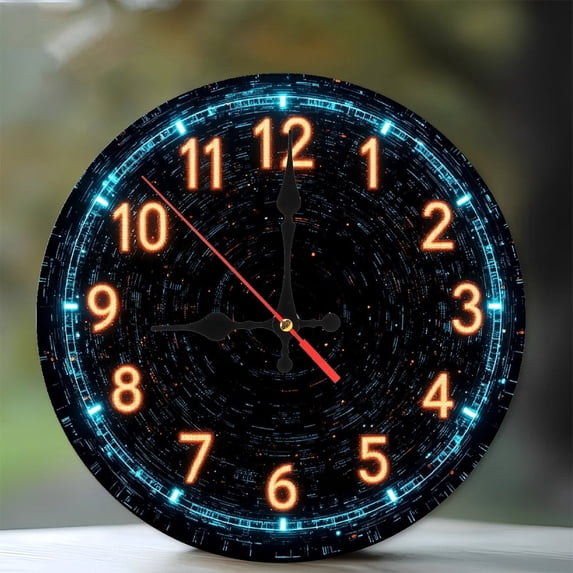 Neon Clock Digital Wall Clock Sci Fi Decor 10-Inch Silent Wooden Wall ...