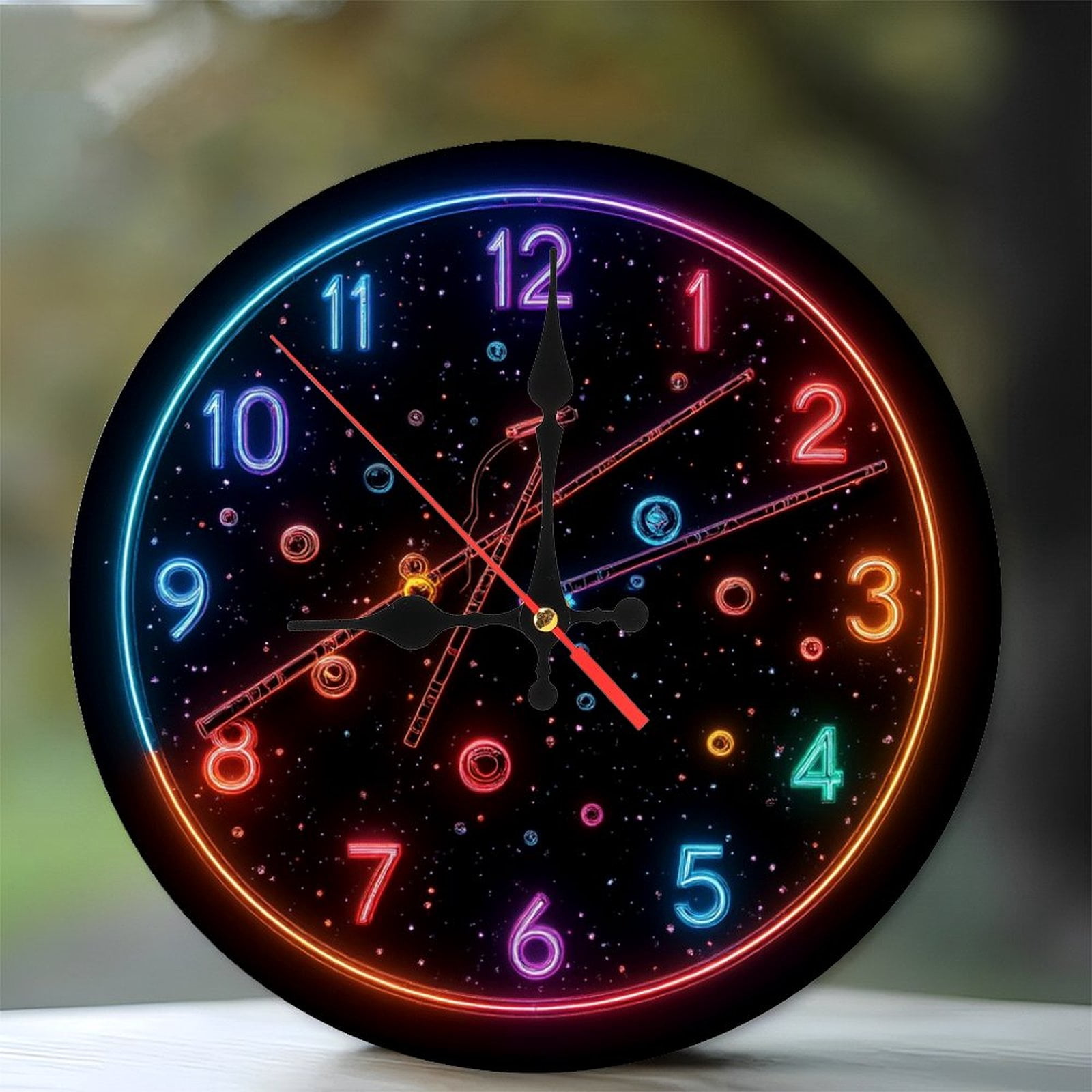 Neon Clock Essential Wall Art Decor 10-Inch Silent Wooden Wall Clock ...