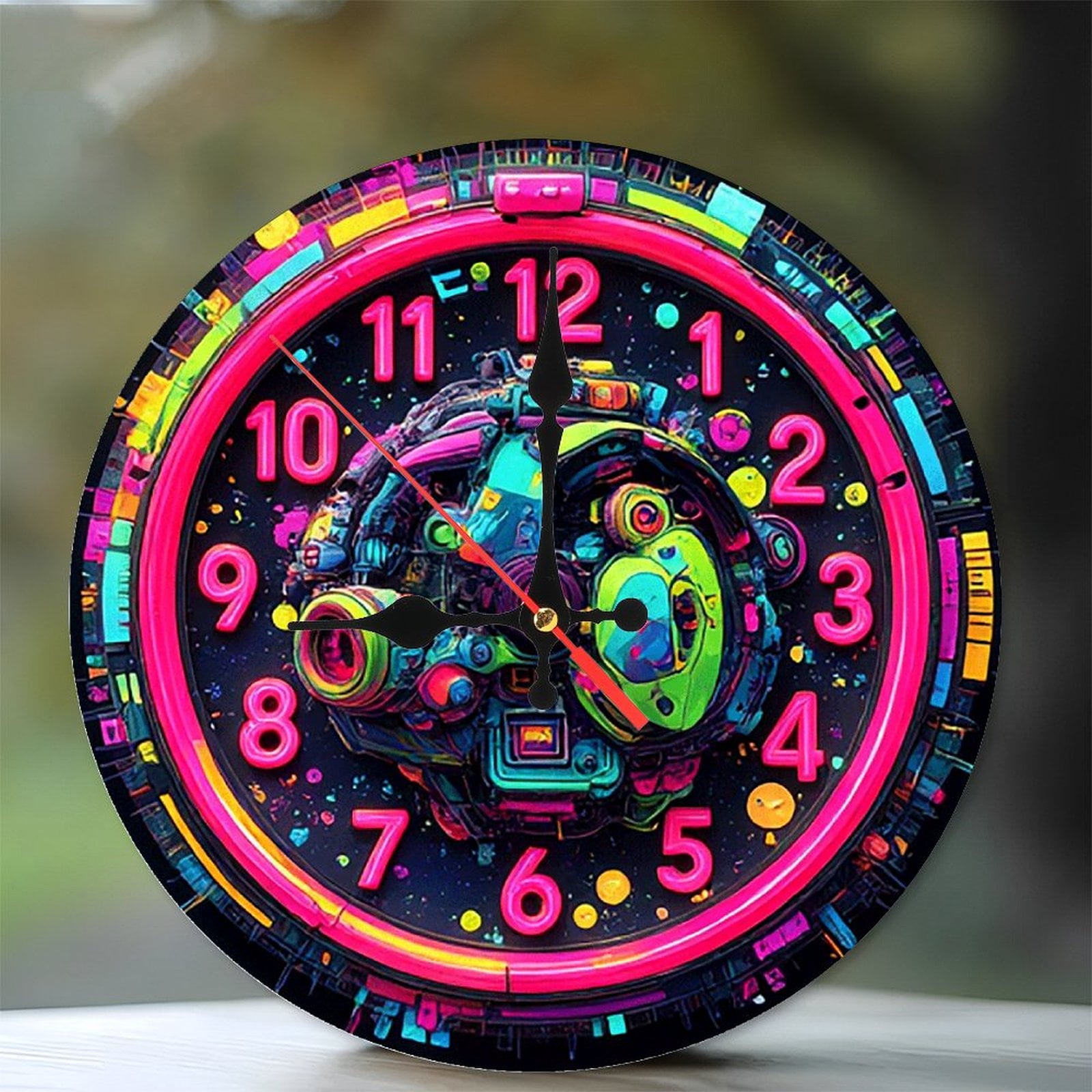 Neon Clock Psychedelic Art Wall Clock 10-Inch Silent Wooden Wall Clock ...