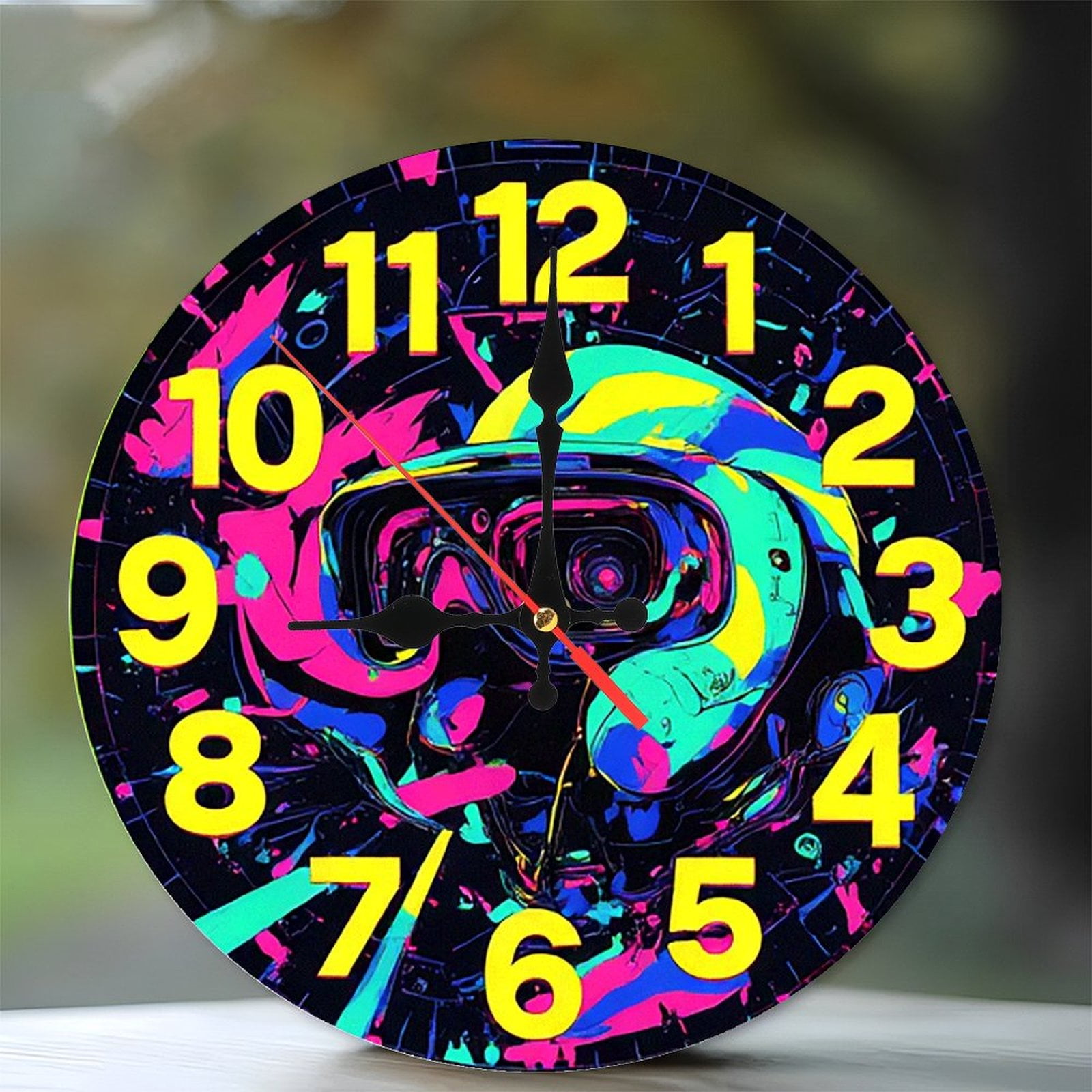 Neon Clock Psychedelic Art Wall Clock 10-Inch Silent Wooden Wall Clock, Battery Operated (AA ...