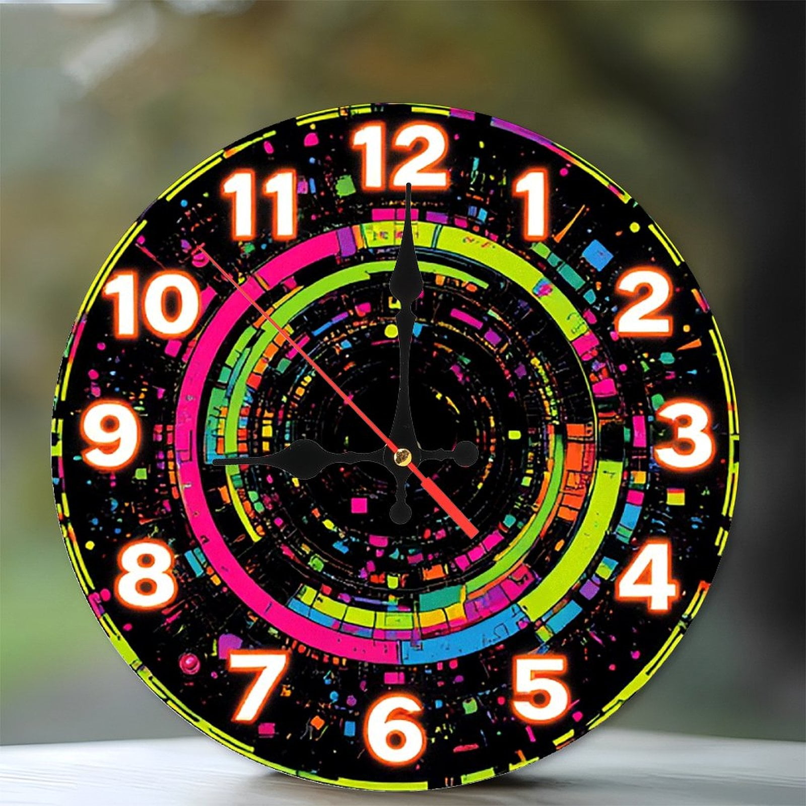 Neon Clock Psychedelic Wall Clock Art Decor 10-Inch Silent Wooden Wall ...