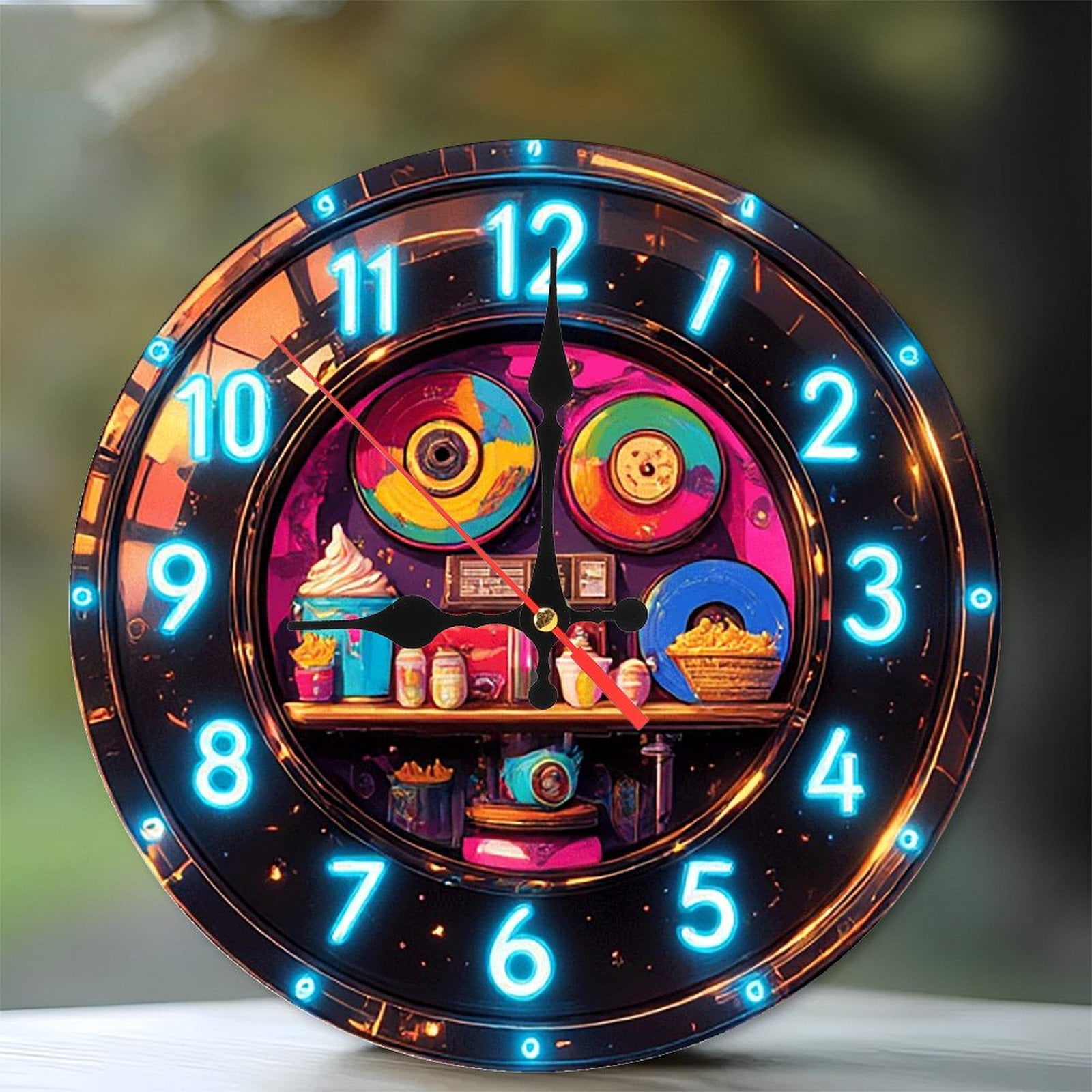 Neon Clock Retro Diner Wall Clock 10-Inch Silent Wooden Wall Clock ...
