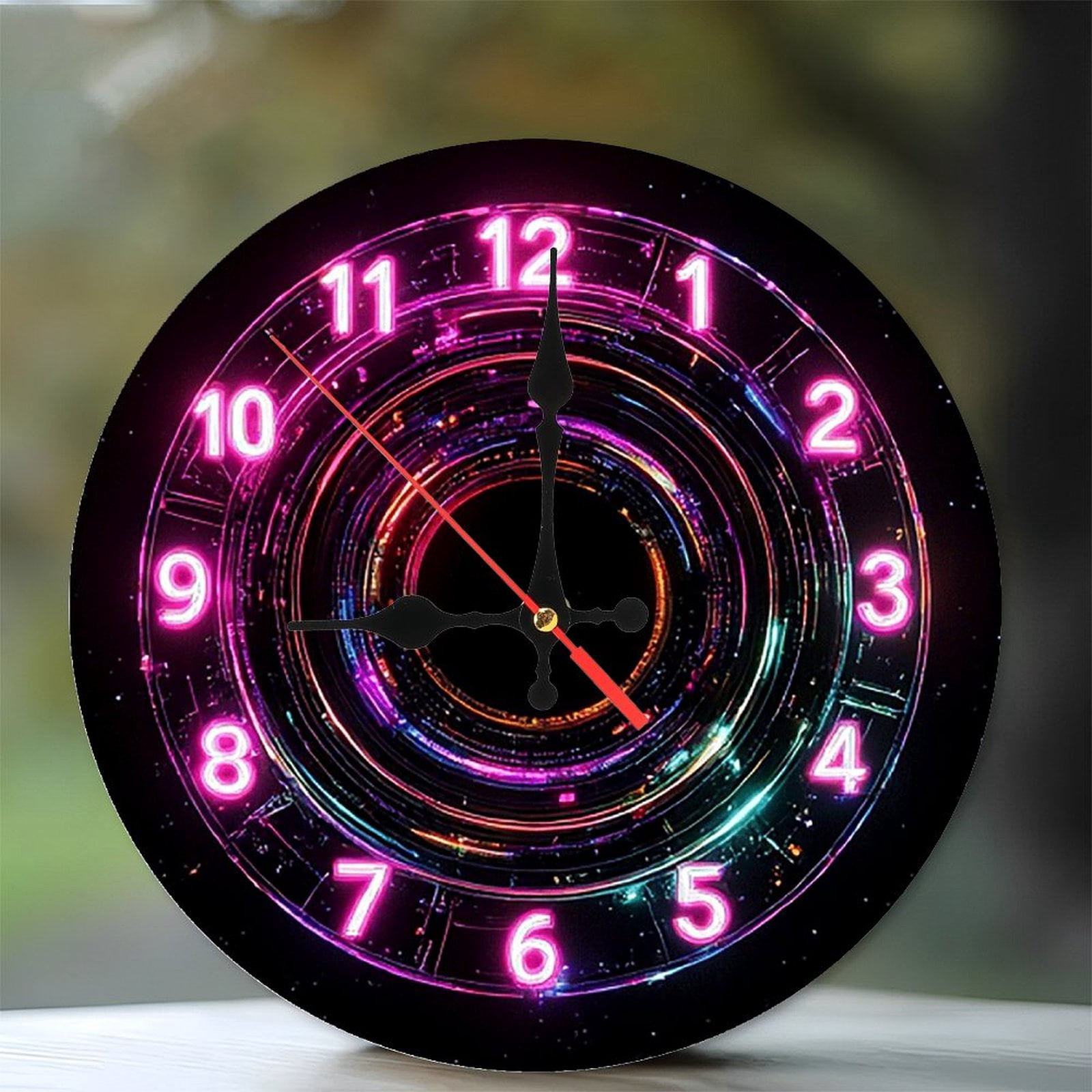 Neon Clock Wall Art Abstract Decor 10-Inch Silent Wooden Wall Clock ...