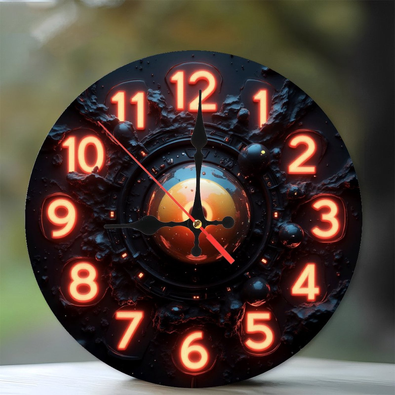 Neon Clock Wall Art Decor， SciFi Style Home Decor 10-Inch Silent Wooden ...