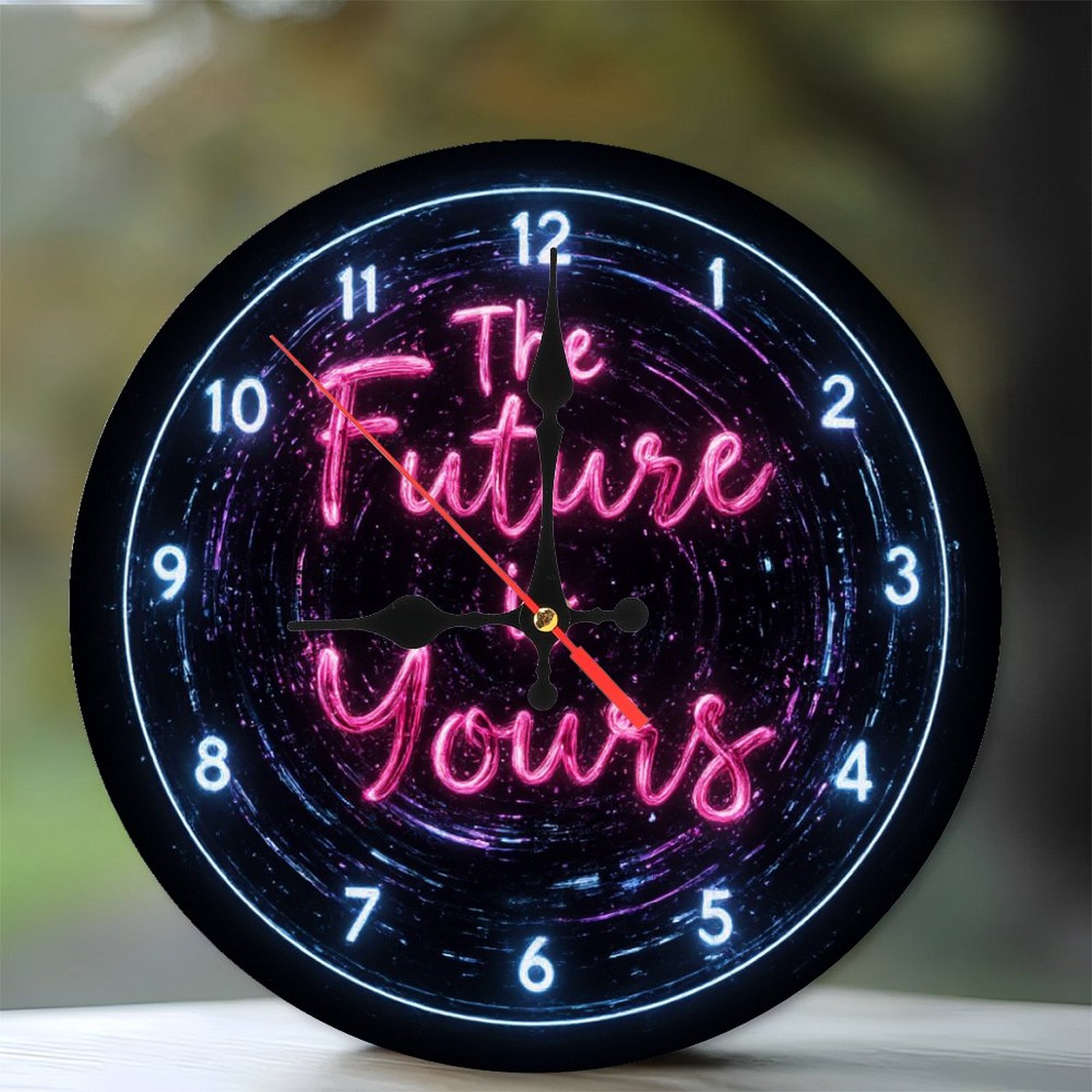 Neon Clock Wall Art The Future Is Yours Inspirational Quote Home Decor ...