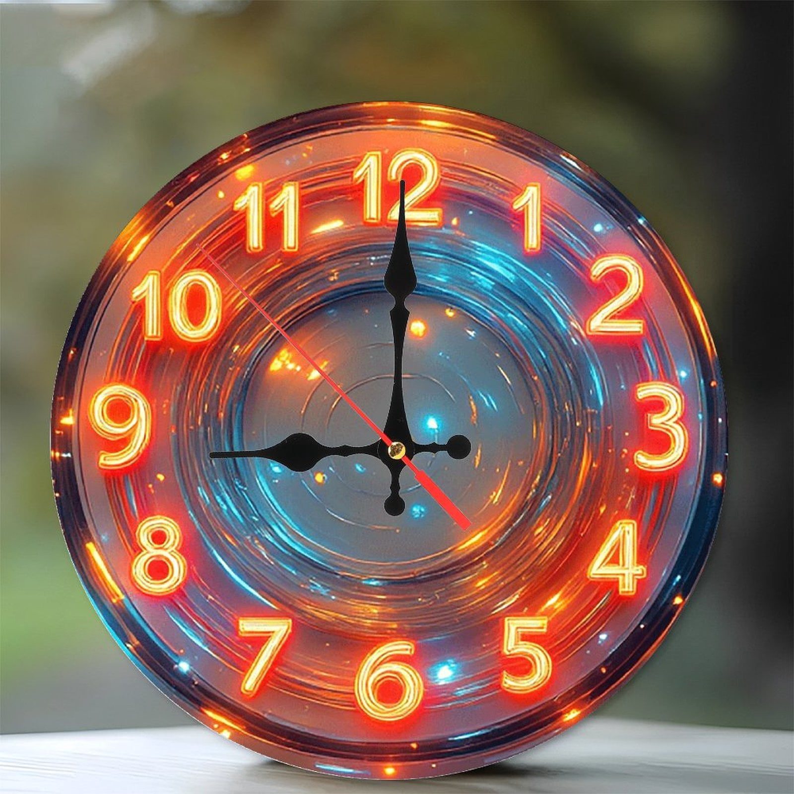 Neon Clock Wall Clock Home Decor Orange Light 10-Inch Silent Wooden ...