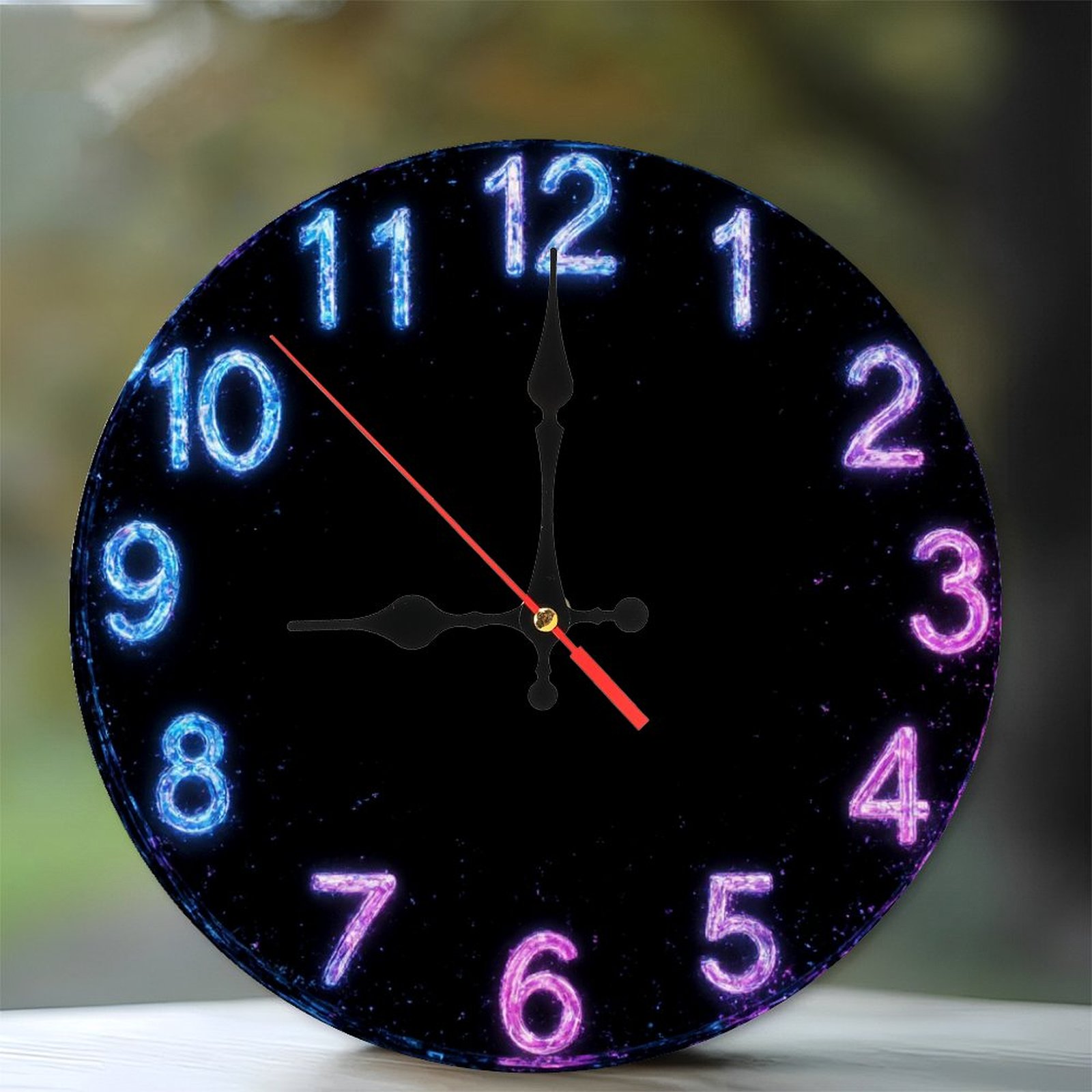 Neon Clock Wall Decor Glowing Purple Blue Numbers Home Decor Art 10 ...
