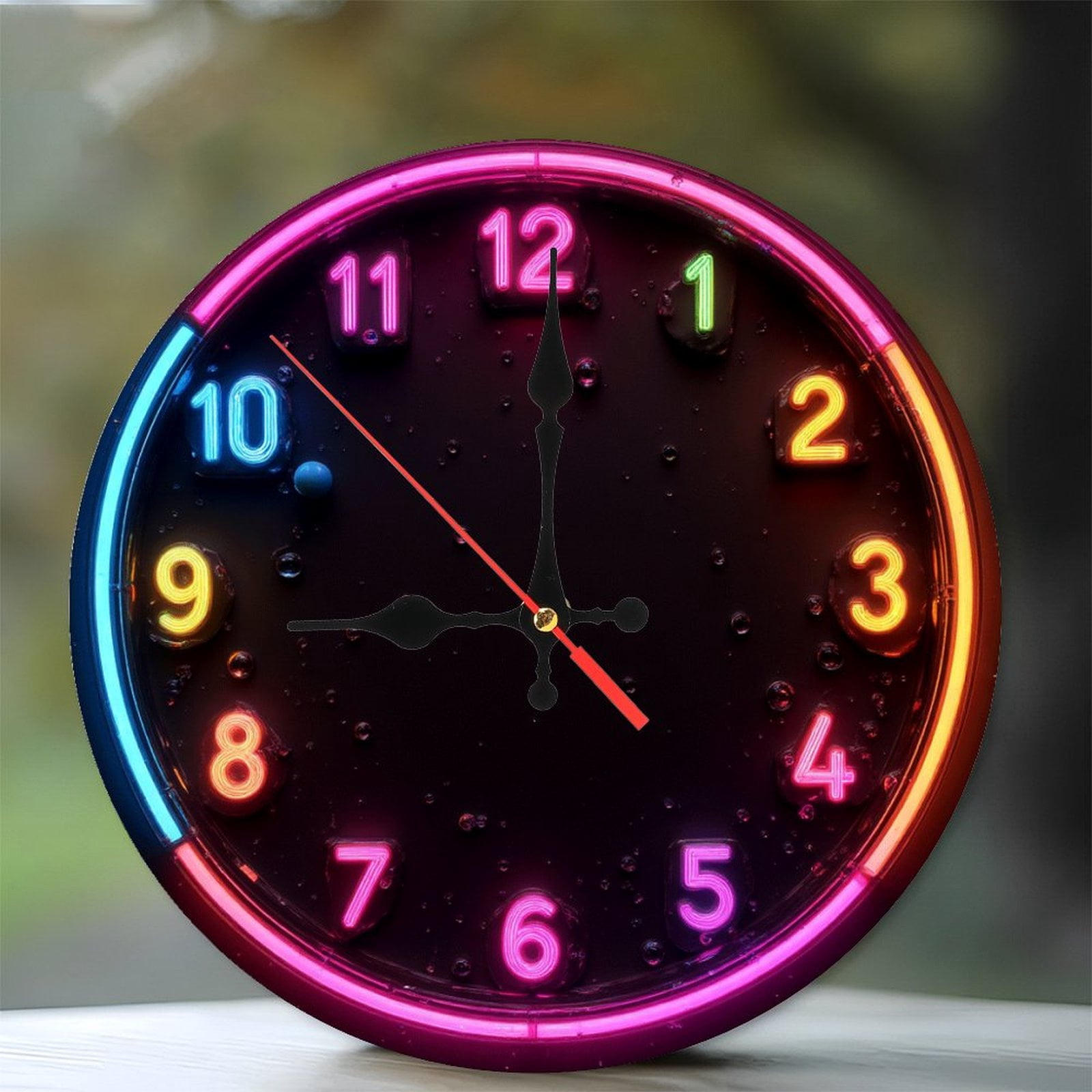 Neon Clock Wall Decor Rainbow Colorful Clock 10-Inch Silent Wooden Wall ...
