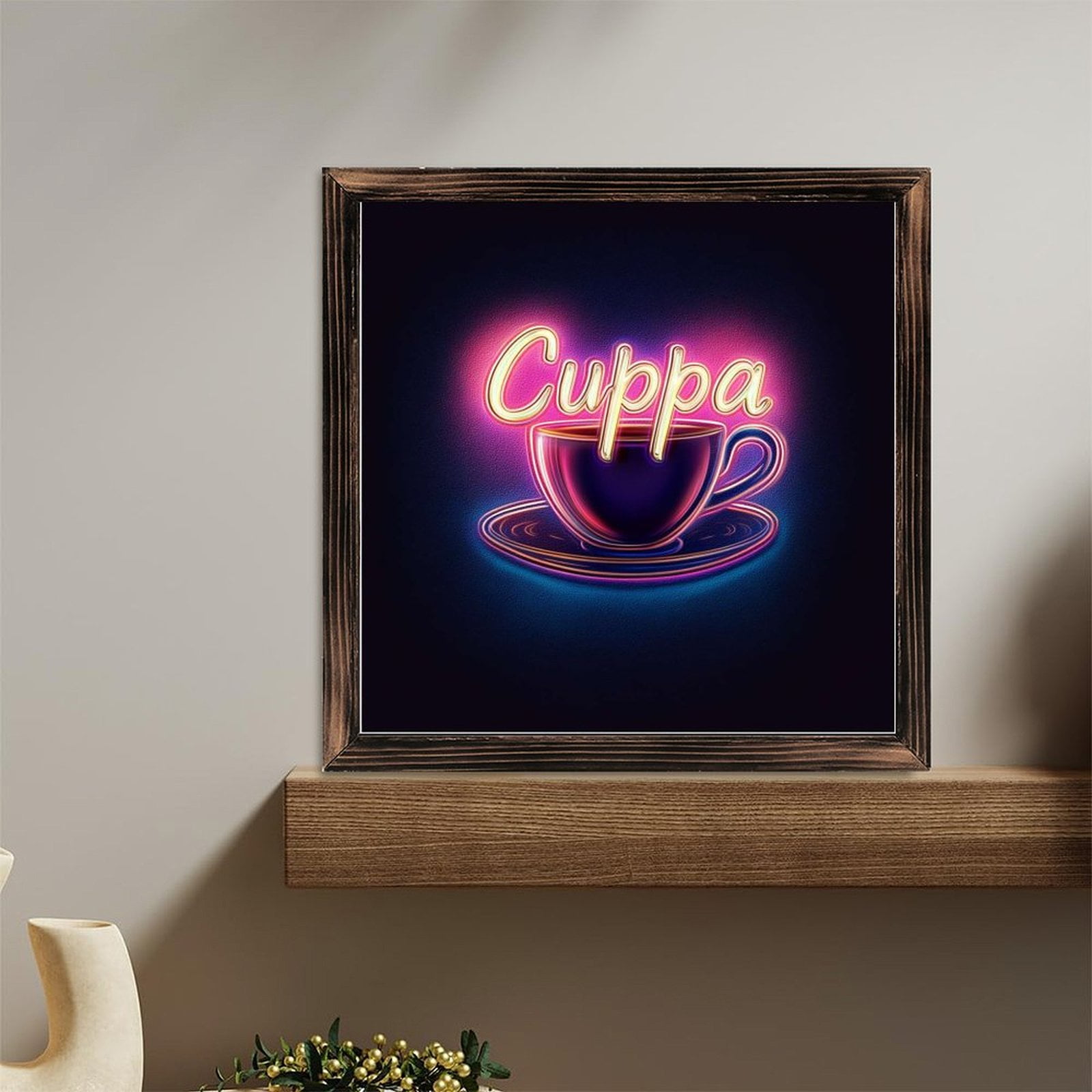 Neon Coffee Cup Drink Art Wooden Sign Wall Plaque - Vintage Art ...
